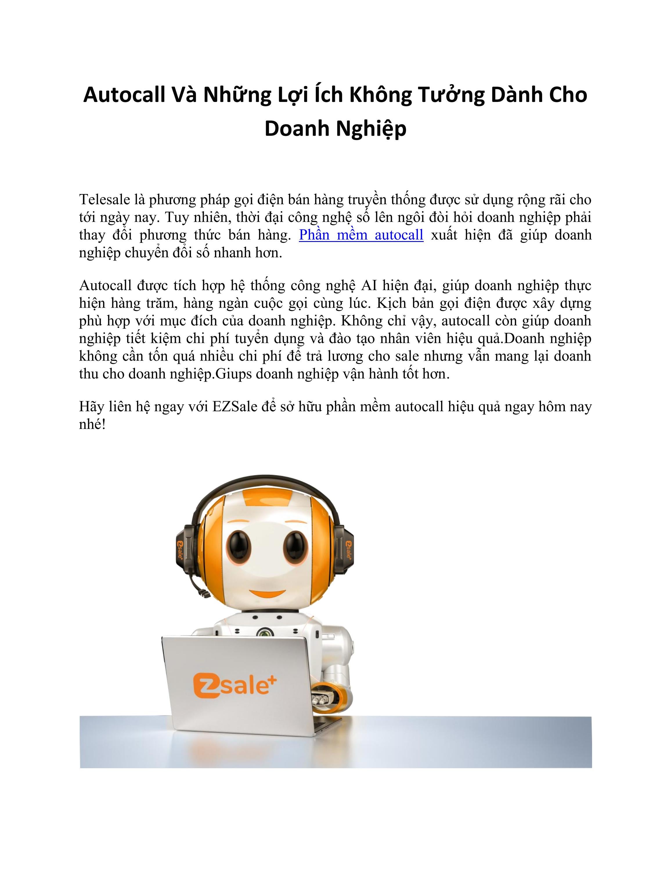Autocall Và Những Lợi Ích Không Tưởng Với Doanh Nghiệp by EZSale - Issuu