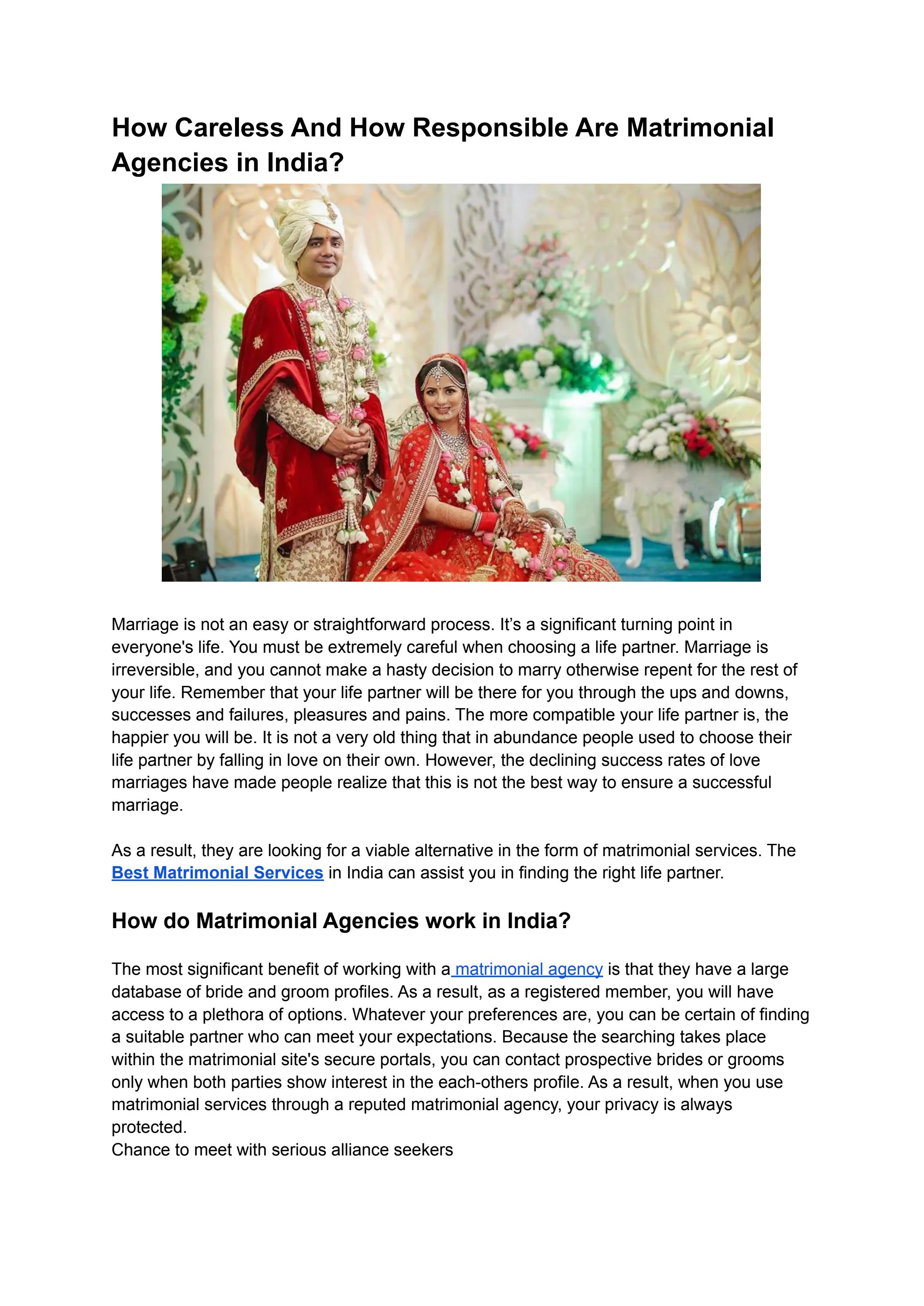 How Careless And How Responsible Are Matrimonial Agencies in India? by ...