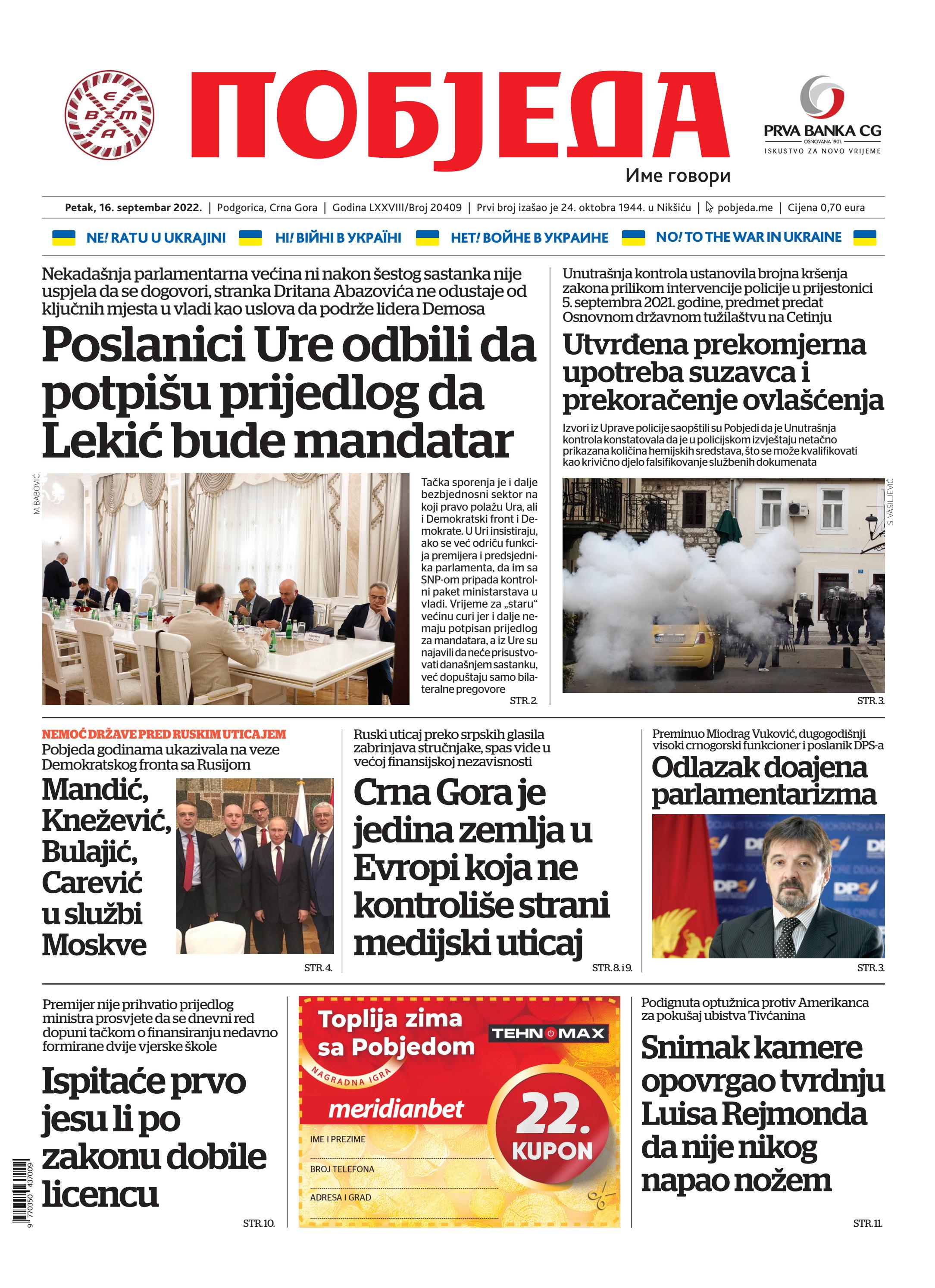 Dnevni list Pobjeda 16.09.2022. by Pobjeda - Issuu