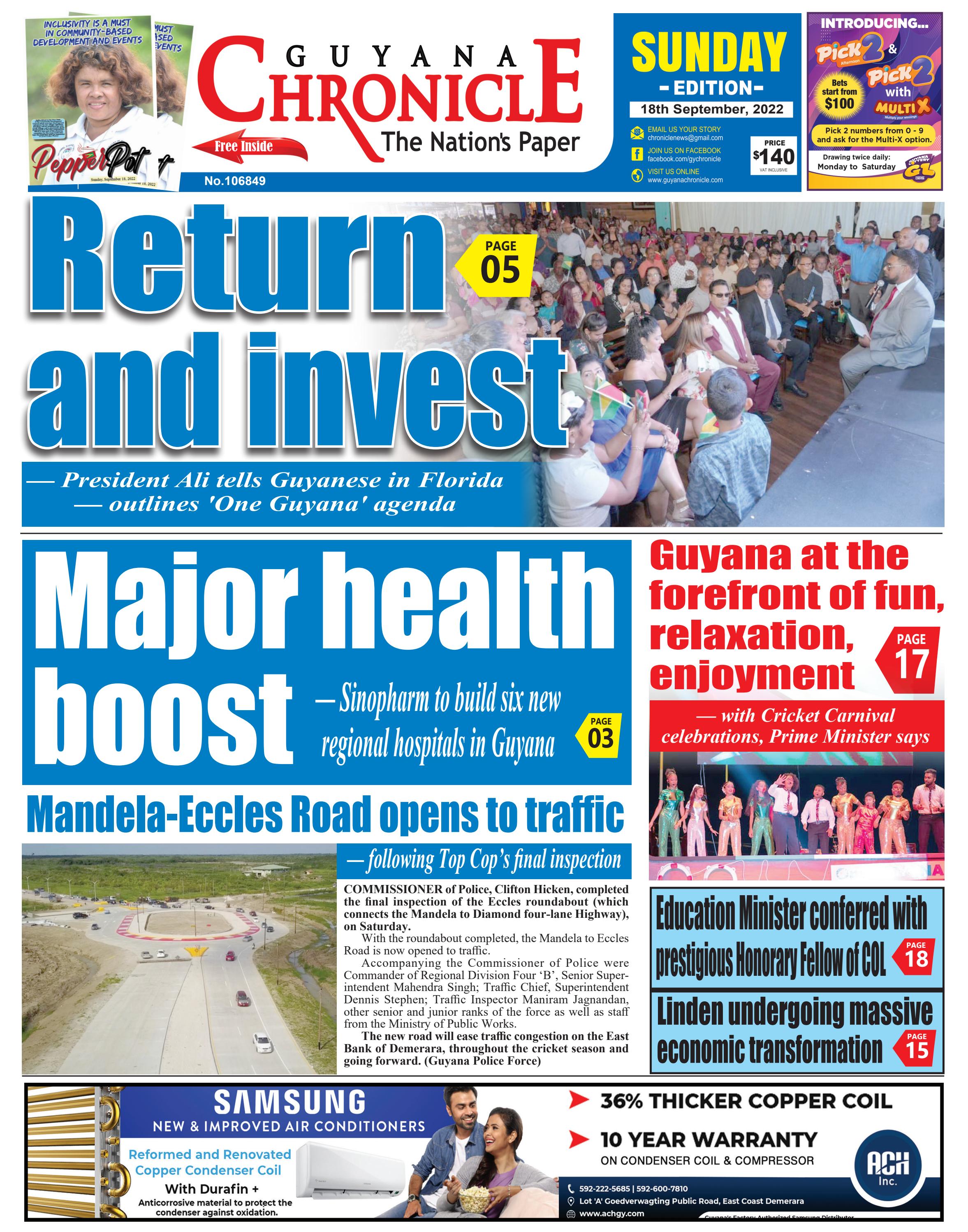 Guyana_Chronicle_Epaper_18_09_2022 by Guyana Chronicle - Issuu