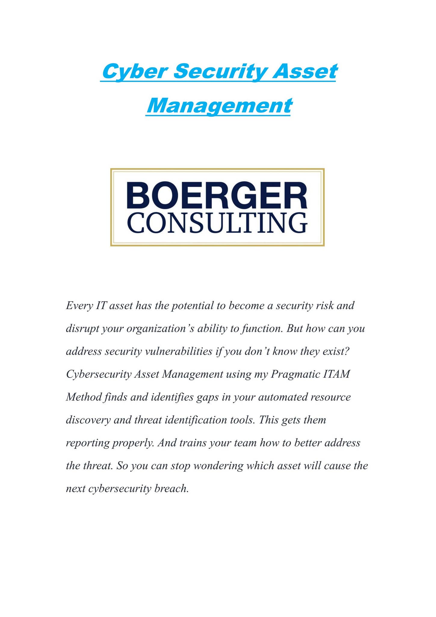 Cyber Security Asset Management by Leo Evans - Issuu