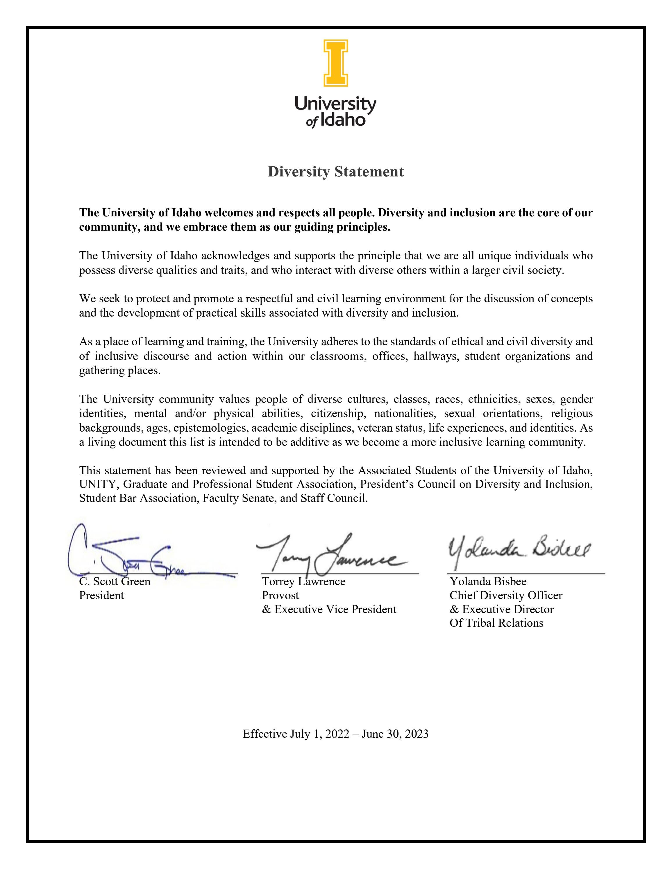 U of I Diversity and Inclusion Statement 2022-2023 by The University of ...