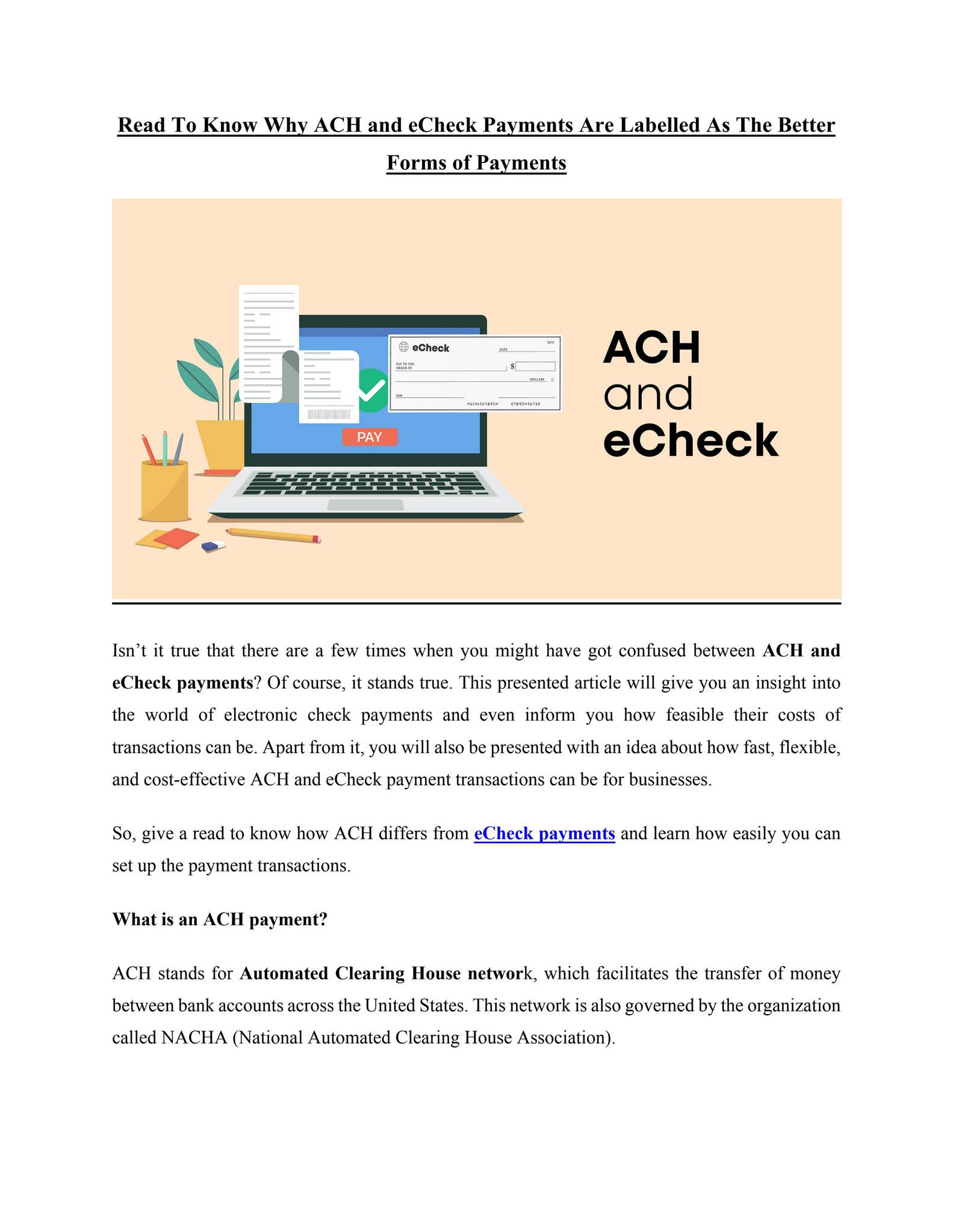 Read to Know Why ACH and ECheck Payments Are Labelled as the Better ...