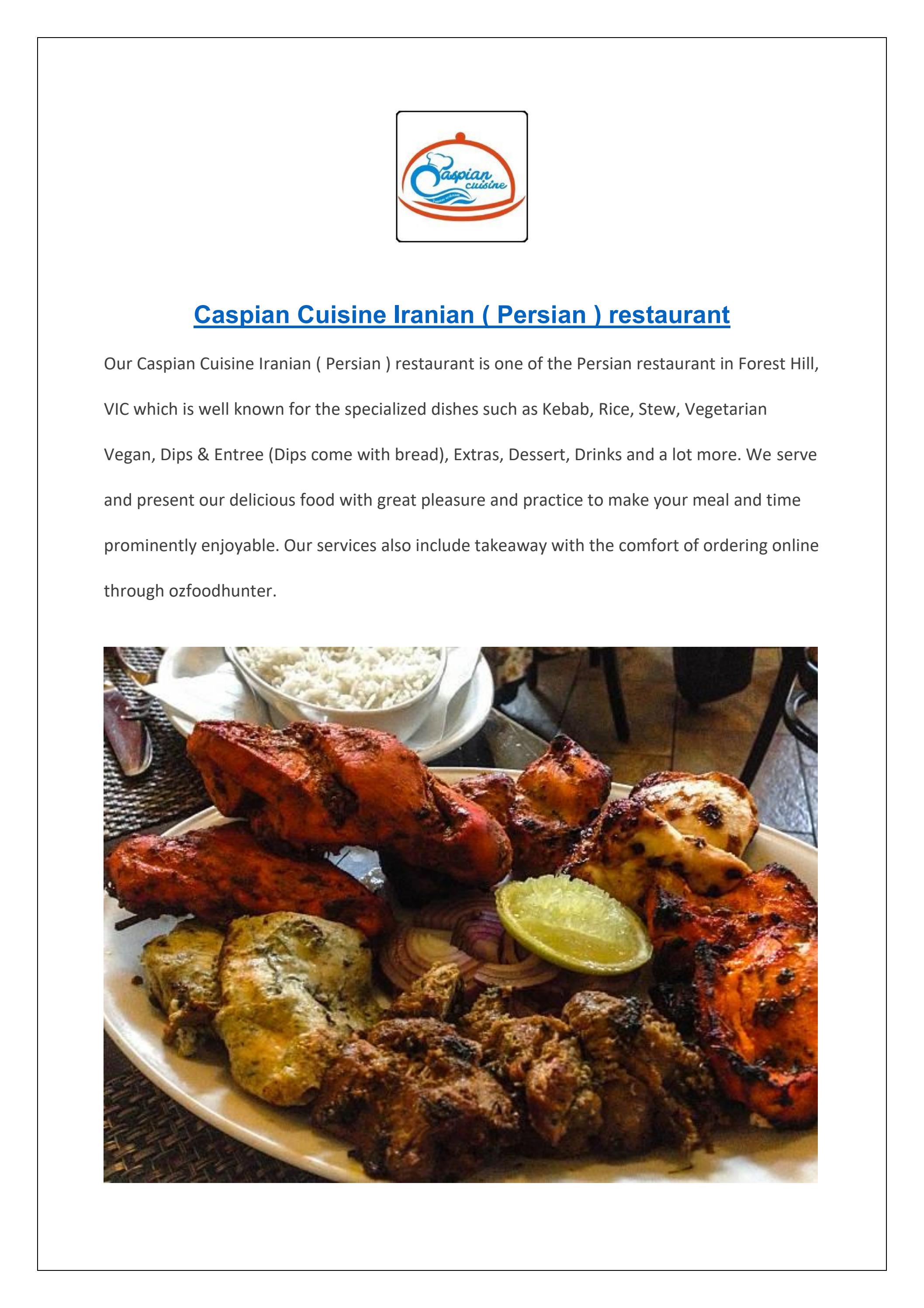 5% off - Caspian Cuisine Iranian Restaurant Forest Hill Menu, VIC by ...