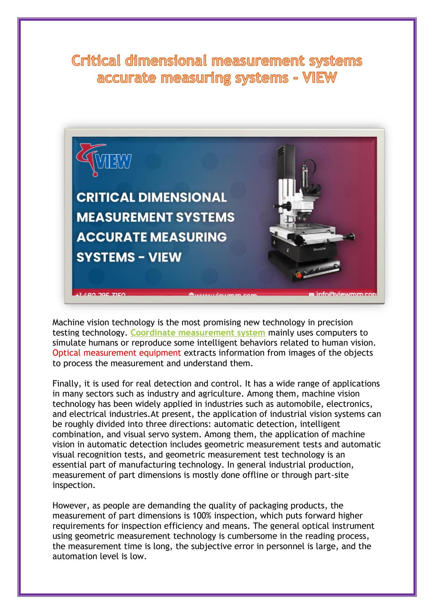 Critical dimensional measurement systems accurate measuring systems ...