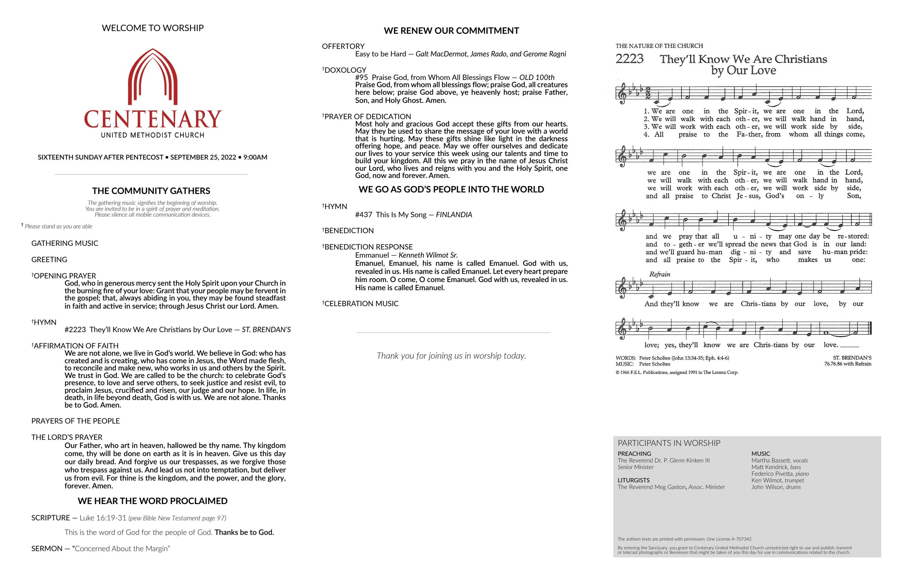 September 25, 2022 • 9am Worship by Centenary United Methodist Church ...