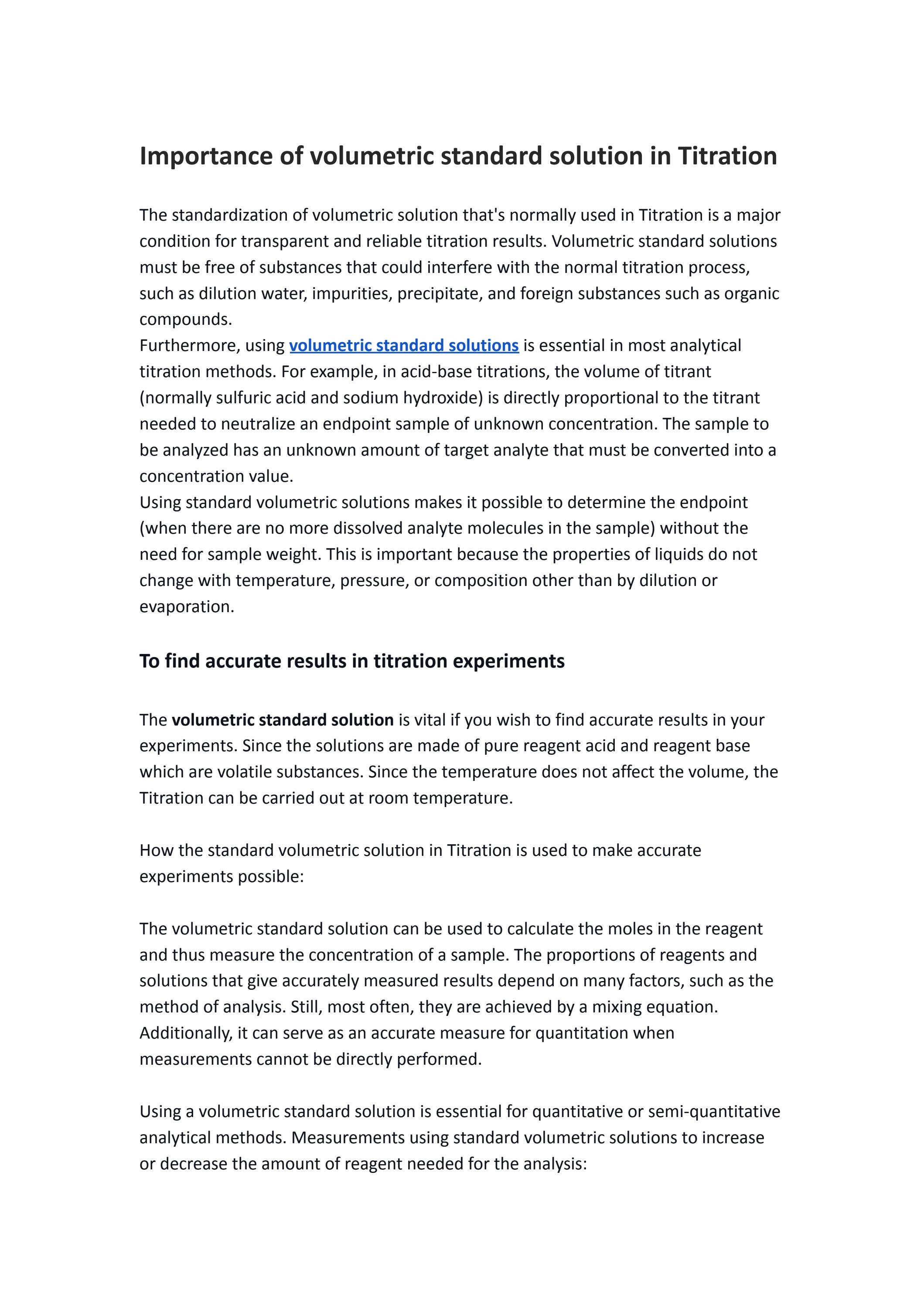 Importance of volumetric standard solution in Titration by ...