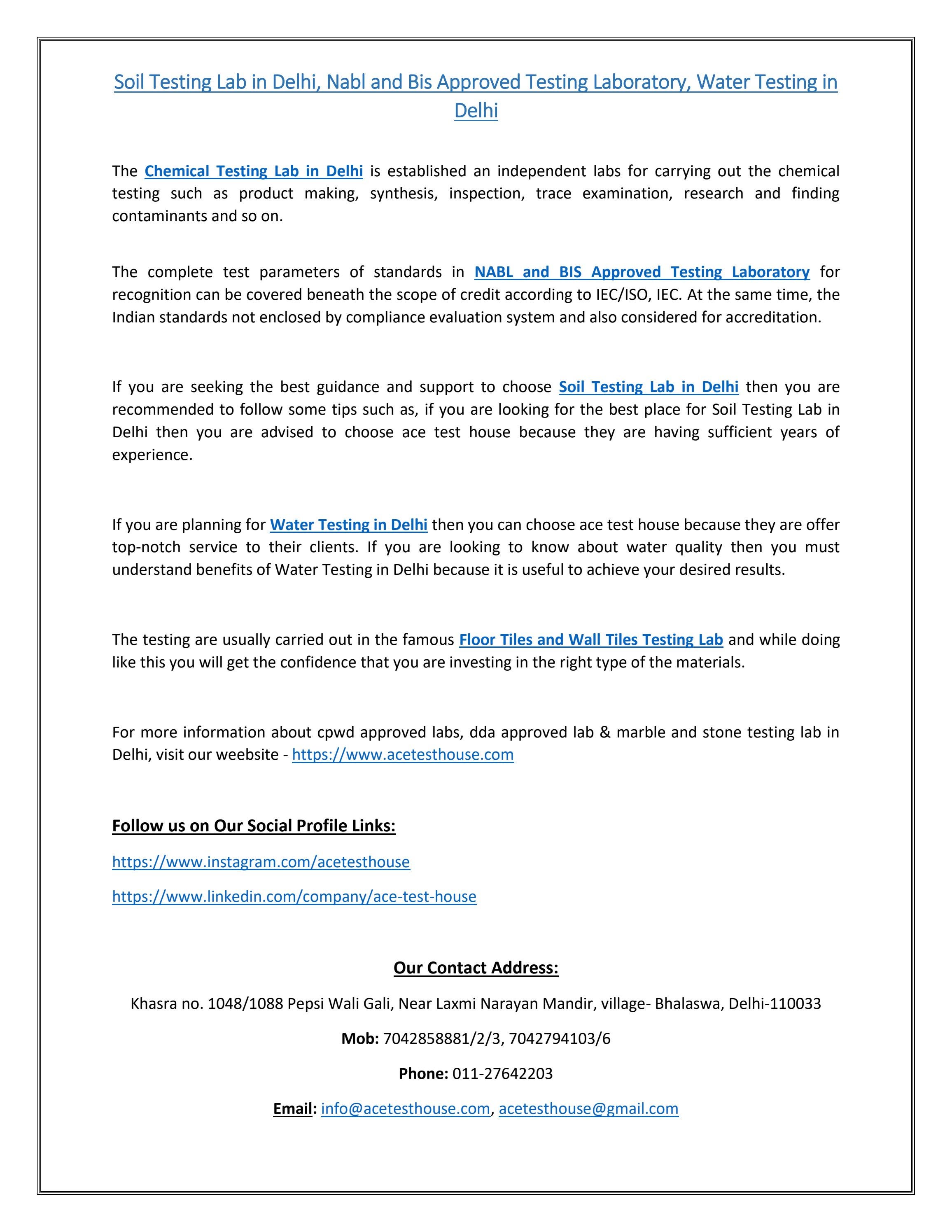 Soil Testing Lab in Delhi, Nabl and Bis Approved Testing Laboratory ...