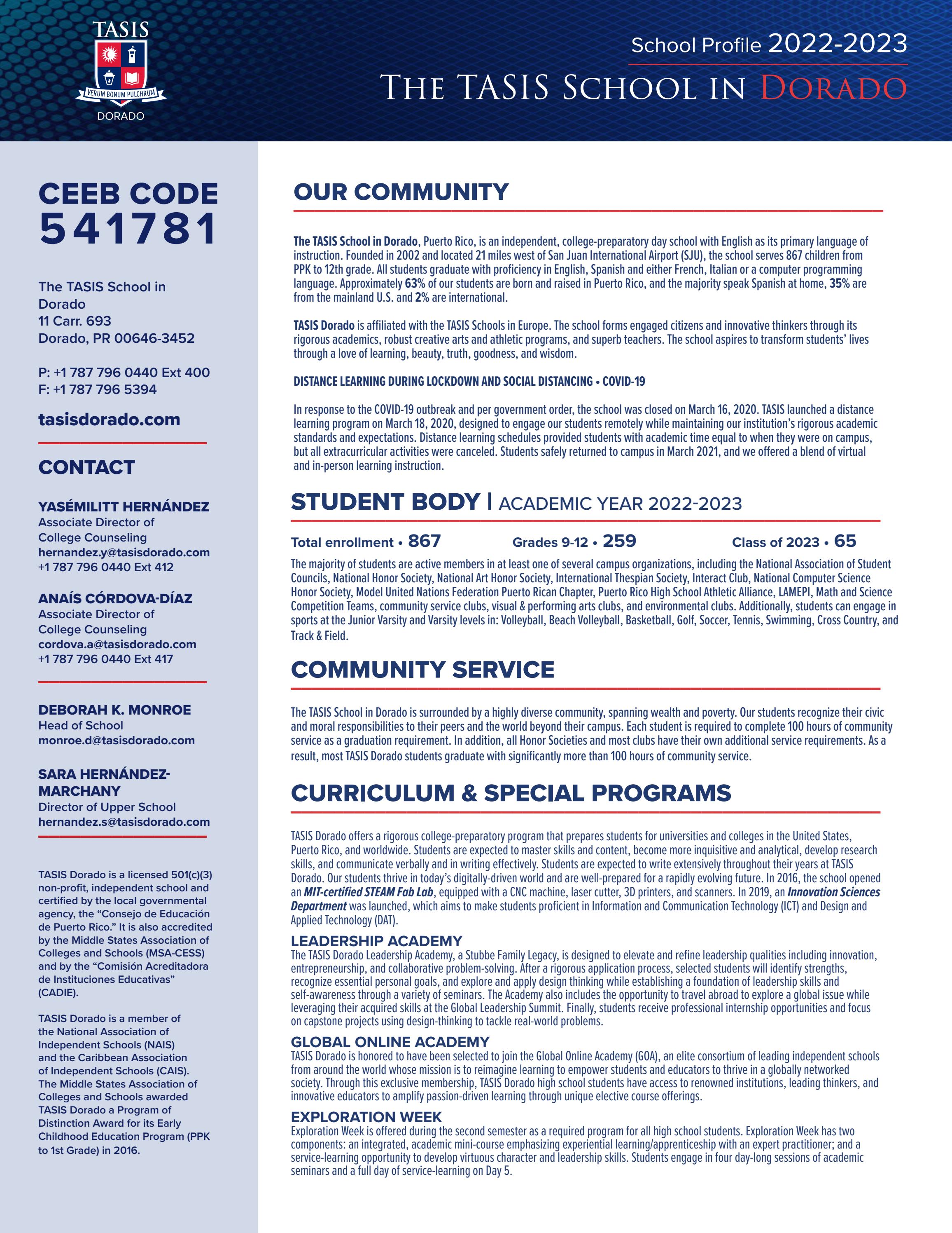 TASIS Dorado School Profile 2022-2023 by TASIS Dorado - Issuu