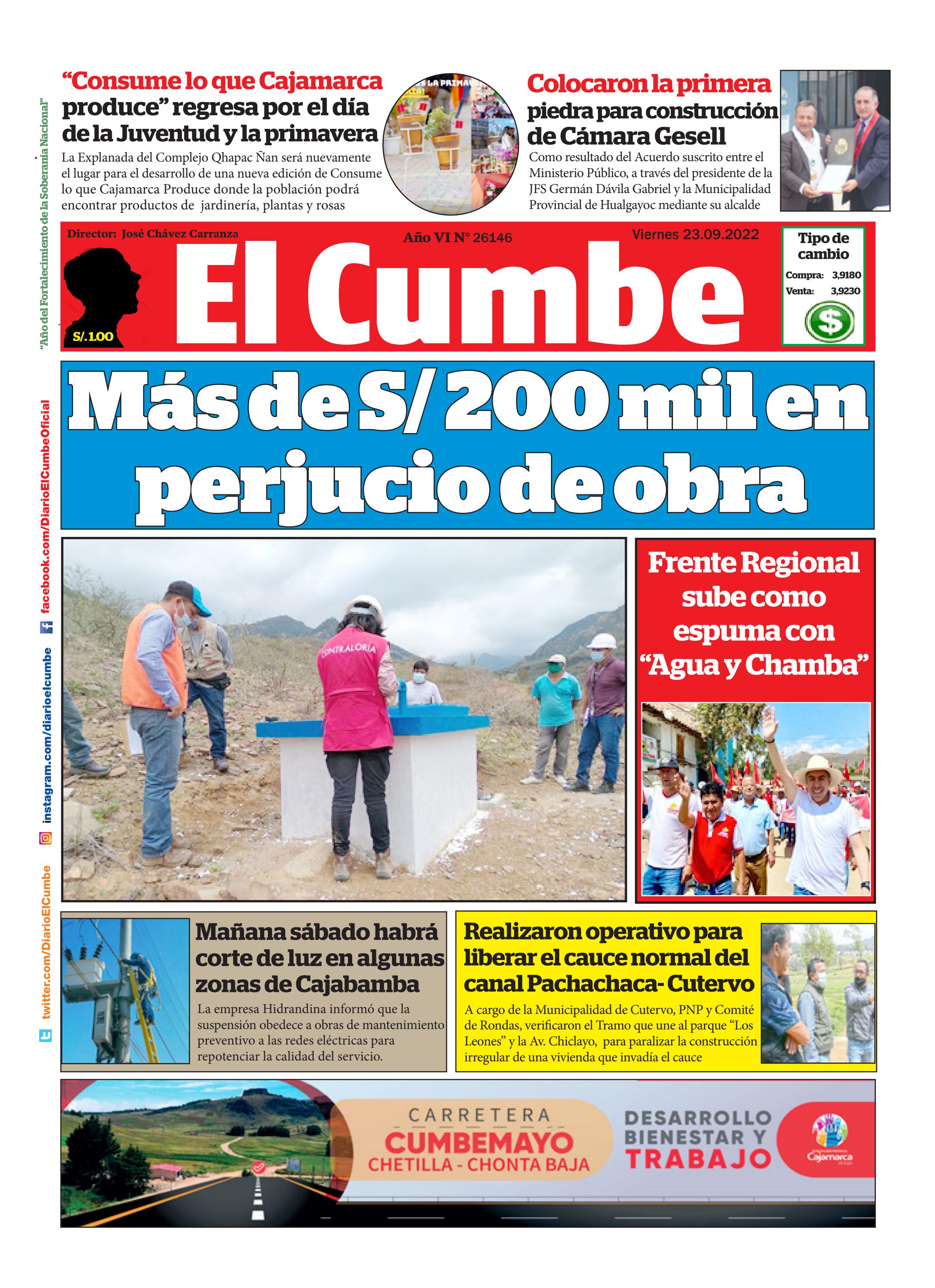 Diario EL CUMBE 23 de SETIEMBRE del 2022 by diarioelcumbecajamarca - Issuu