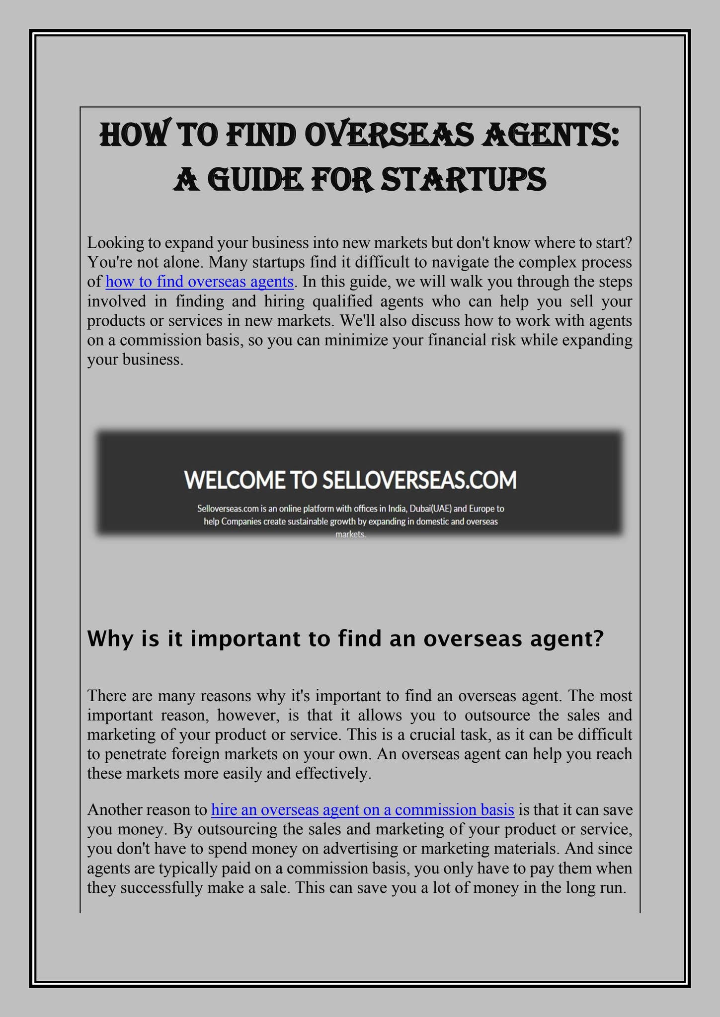 How to Find Overseas Agents A Guide for Startups by Sell Overseas - Issuu