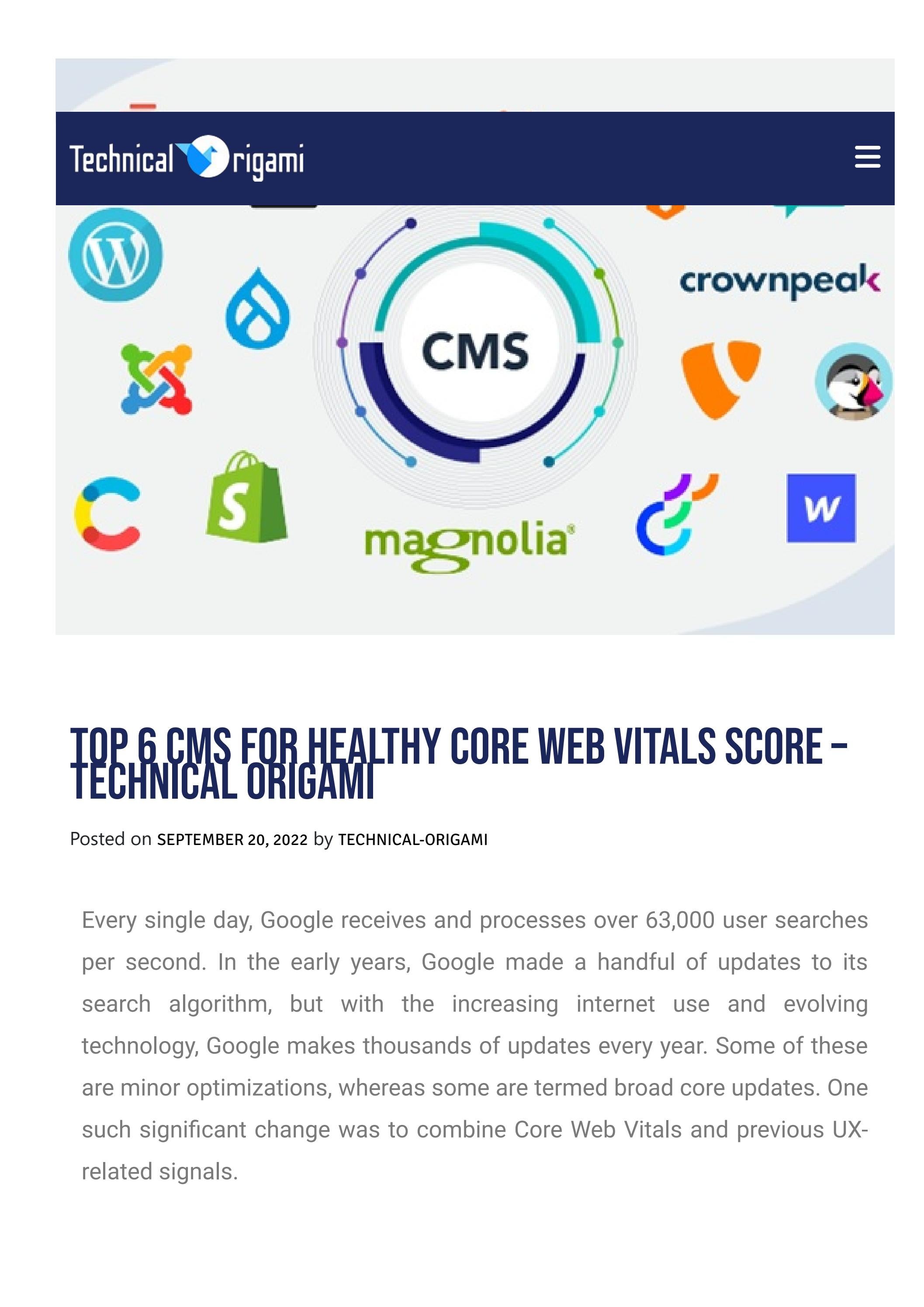 Top 6 CMS for Healthy Core Web Vitals Score - Technical Origami by ...