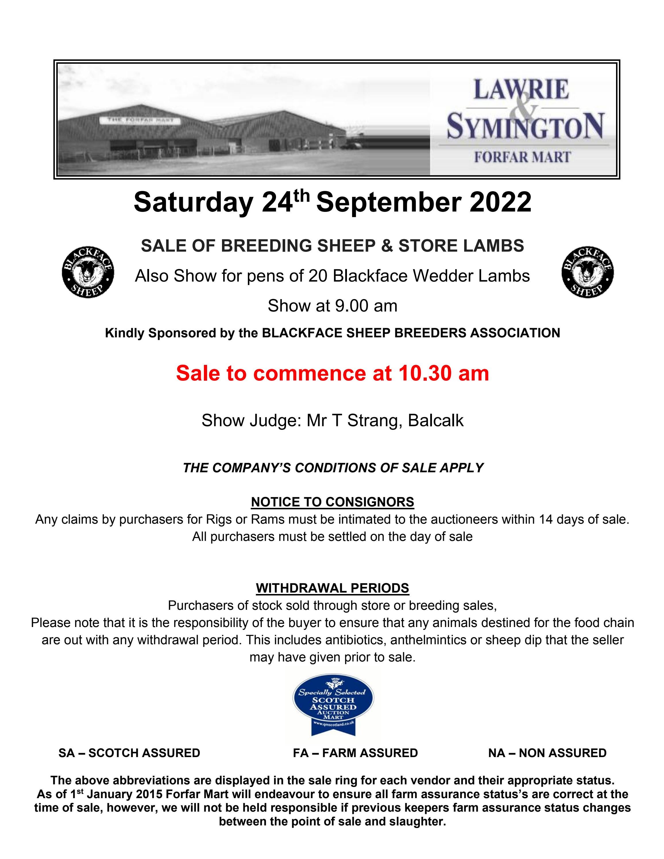 FORFAR - Sale of Store & Breeding Sheep Saturday 24 September 2022 by ...