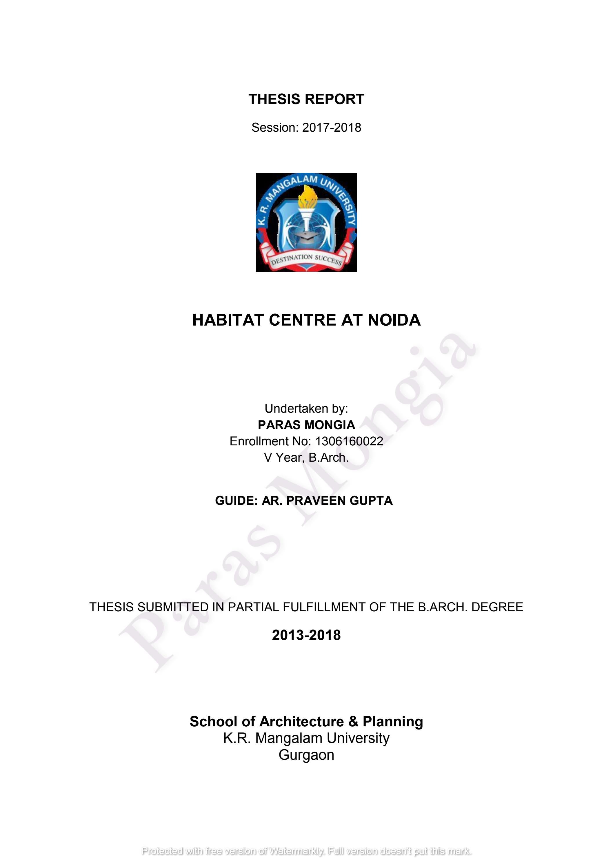 B.Arch Thesis Report - Habitat Centre at Noida by Paras Mongia - Issuu