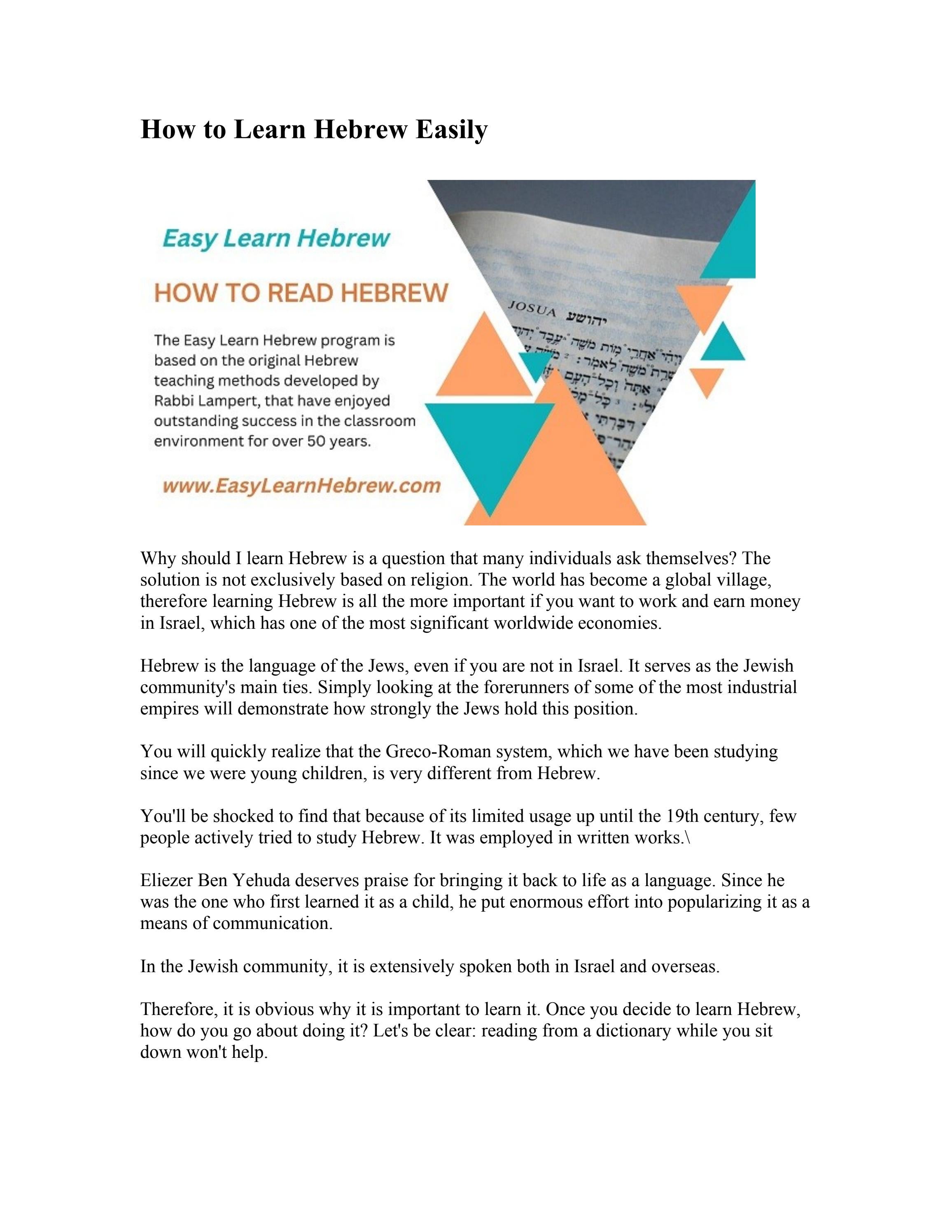 How to Learn Hebrew Easily by Easy Learn Hebrew - Issuu