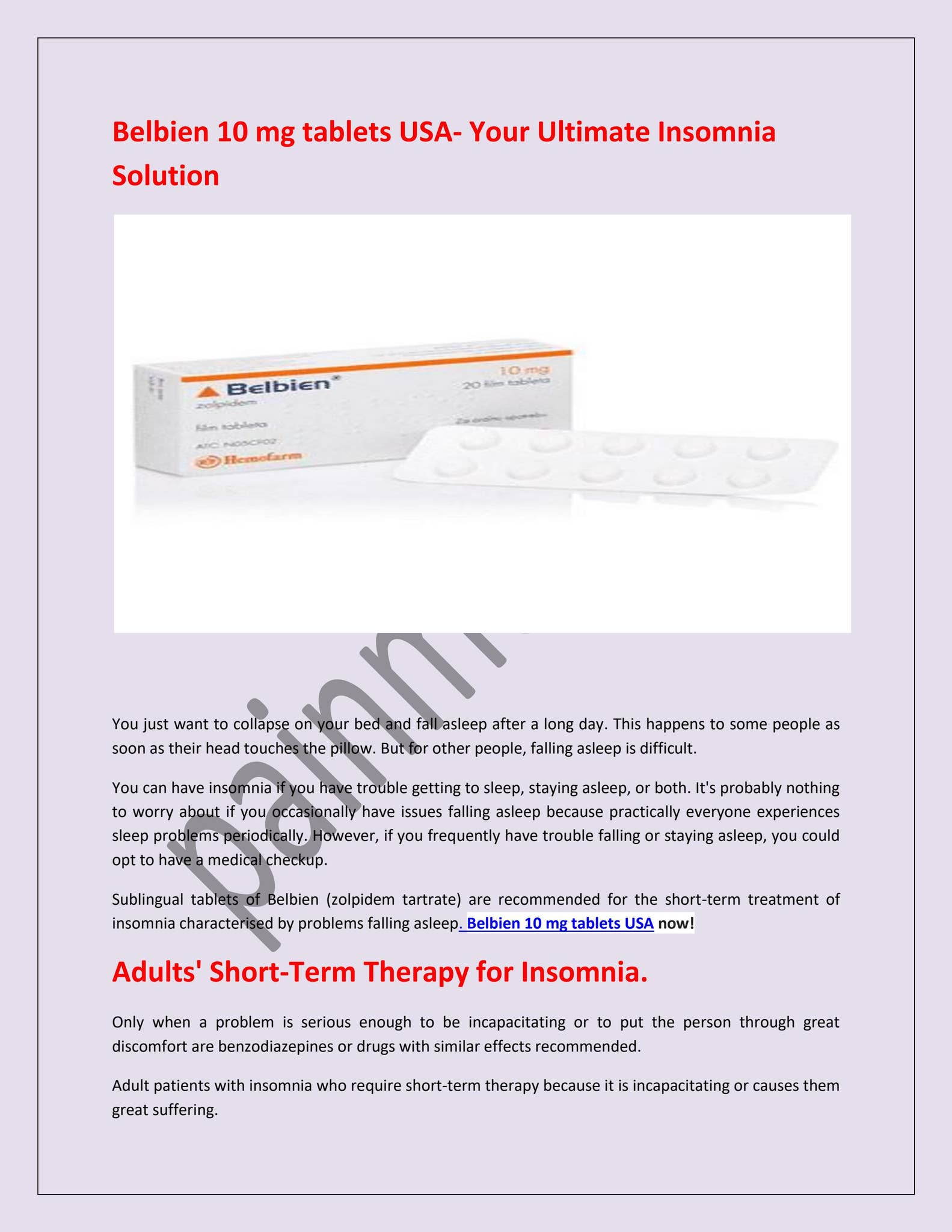 Belbien 10 mg tablets USA- Your Ultimate Insomnia Solution by ...