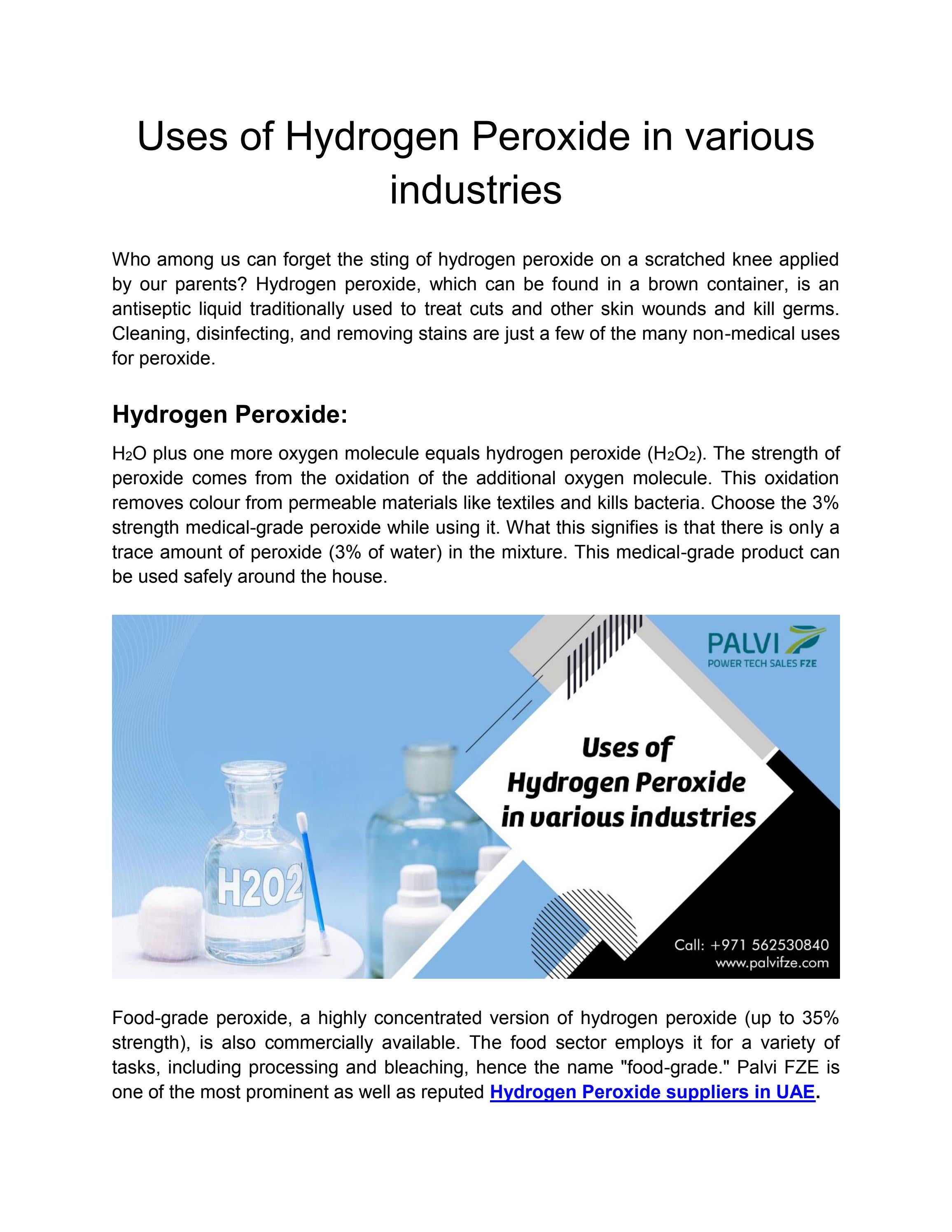 Uses of Hydrogen Peroxide in Various industries by Palvi Fze - Issuu