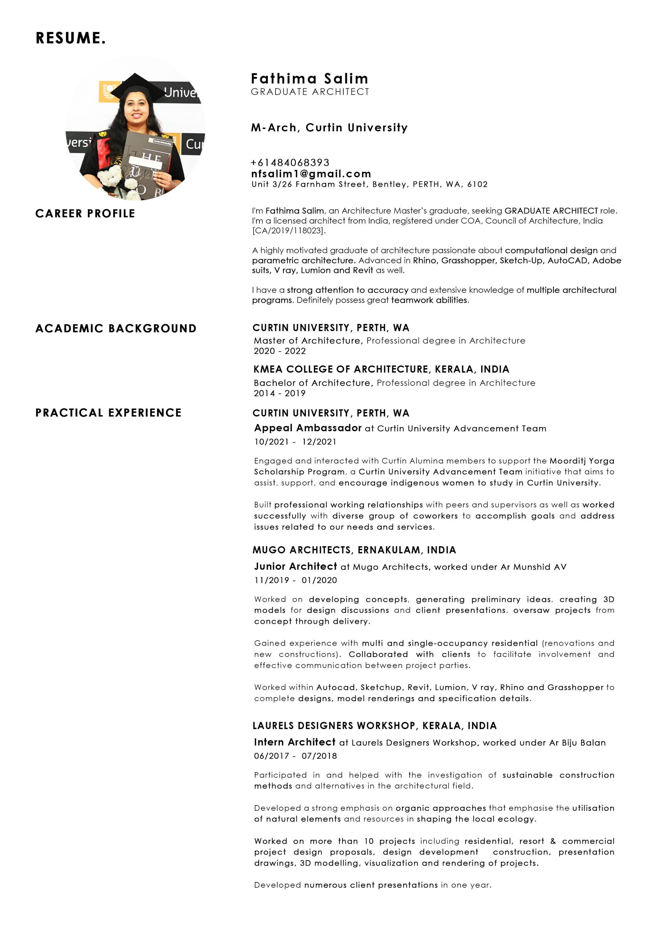 FS_Architecture Resume. by Fathima Salim - Issuu