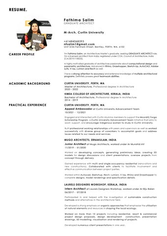 FS_Architecture Resume. by Fathima Salim - Issuu