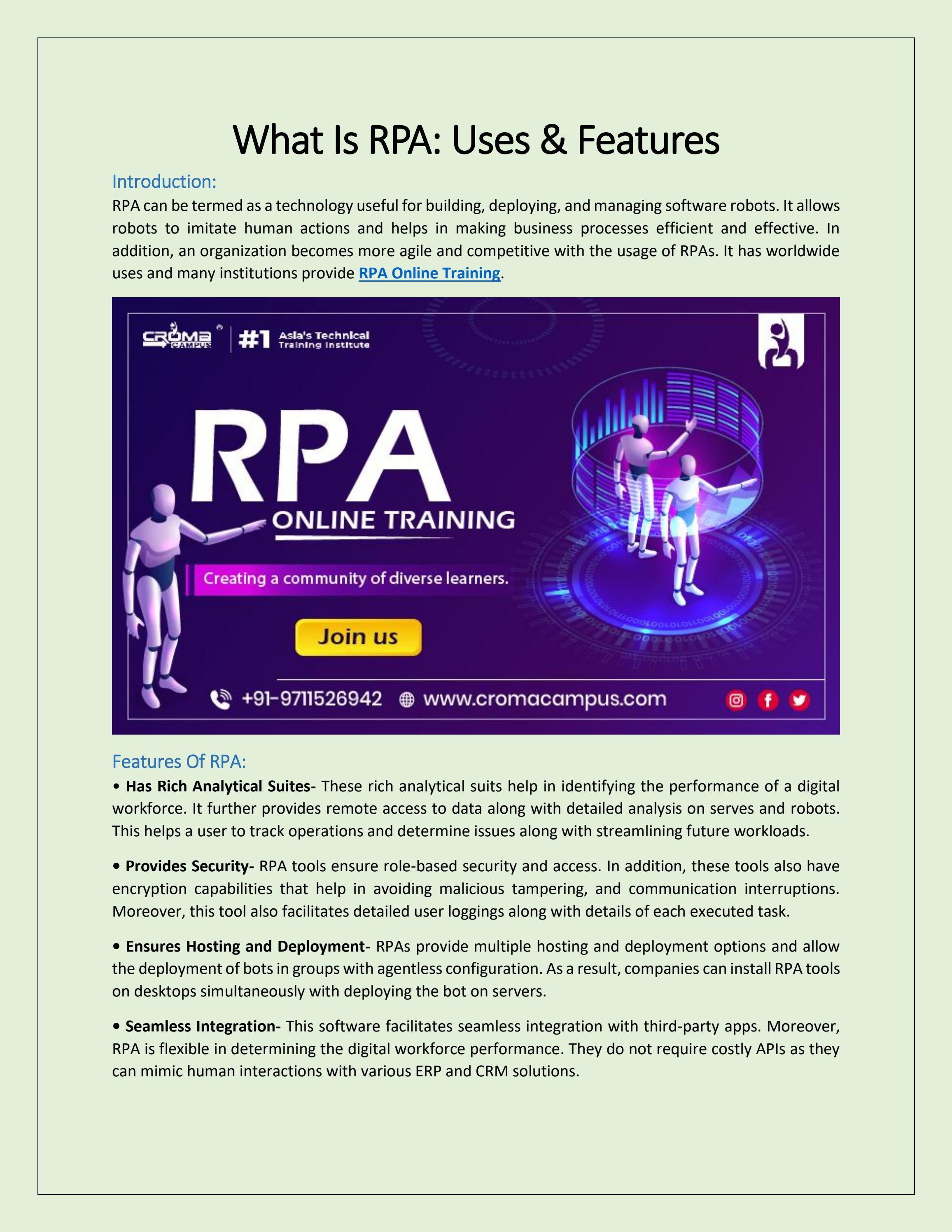 What Is RPA: Uses & Features by cromacampuseducation - Issuu