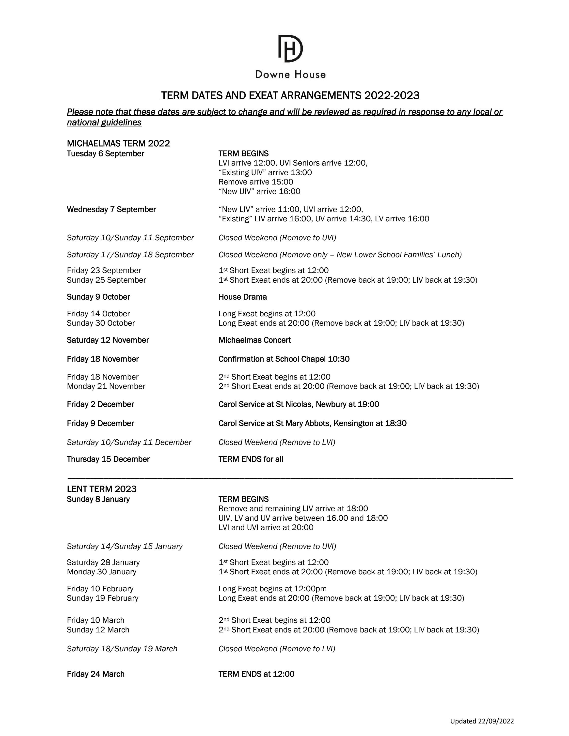 Downe House Term Dates 2022 2023 Academic Year By Downe House School 