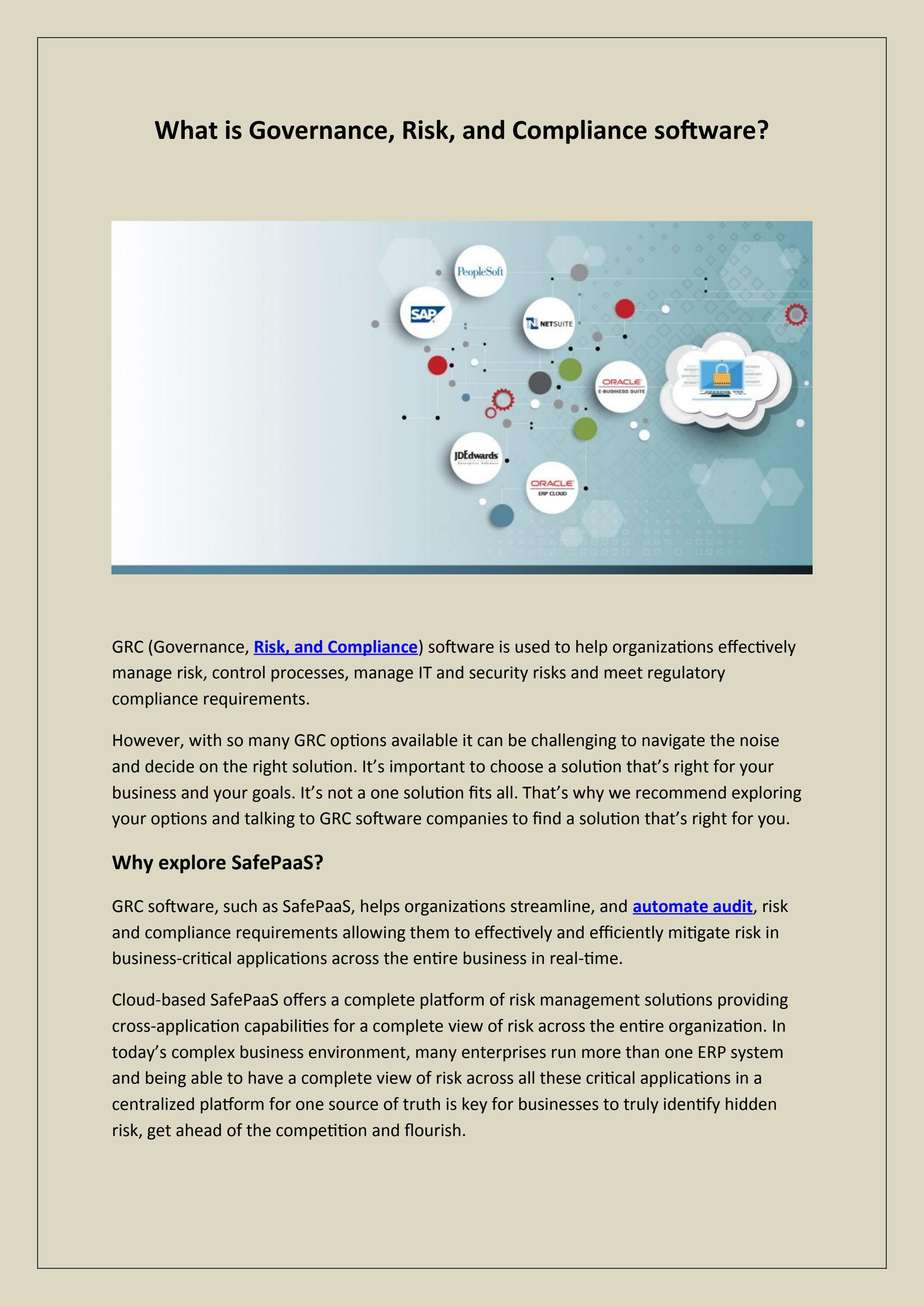 What is Governance, Risk, and Compliance software? by Safe PaaS - Issuu