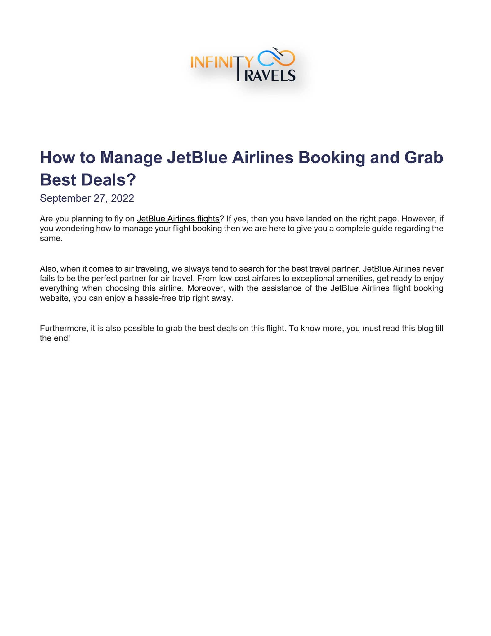 How to Manage JetBlue Airlines Booking and Grab Best Deals? by Infinity ...