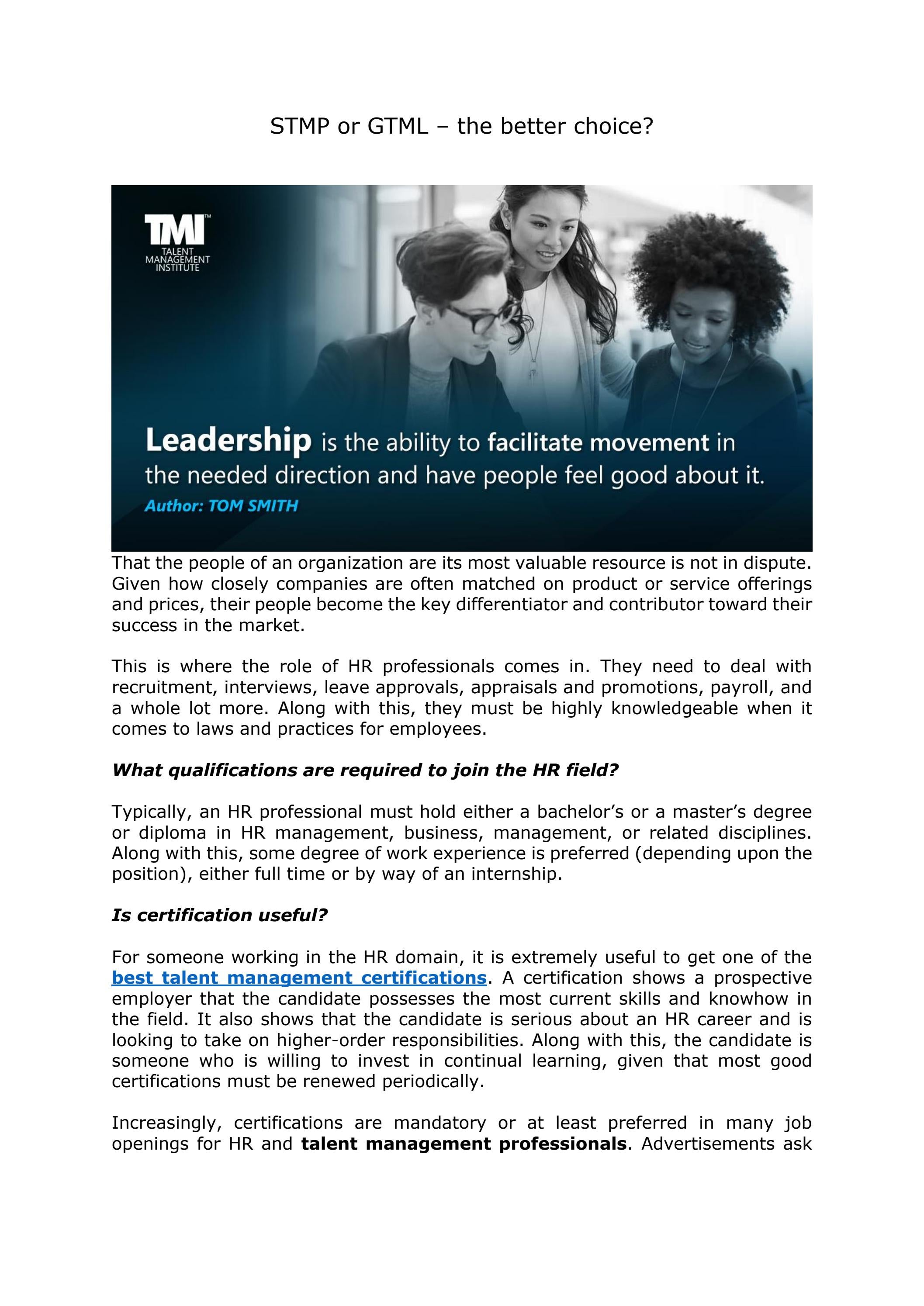 STMP or GTML – the better choice? by Talent Management Institute - Issuu