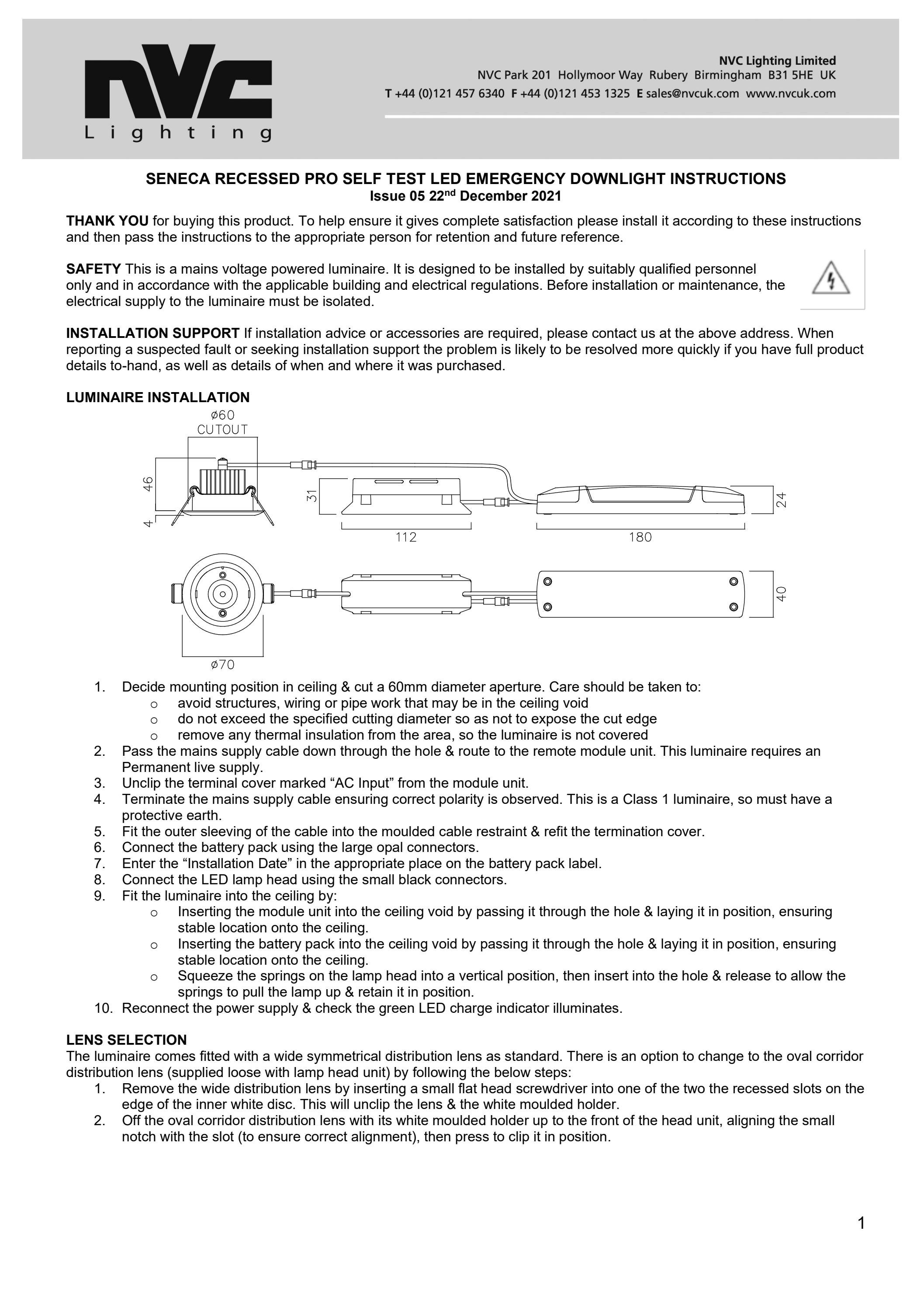 SENECA RECESSED PRO - SELF TEST - Instruction sheet by NVC Lighting UK ...