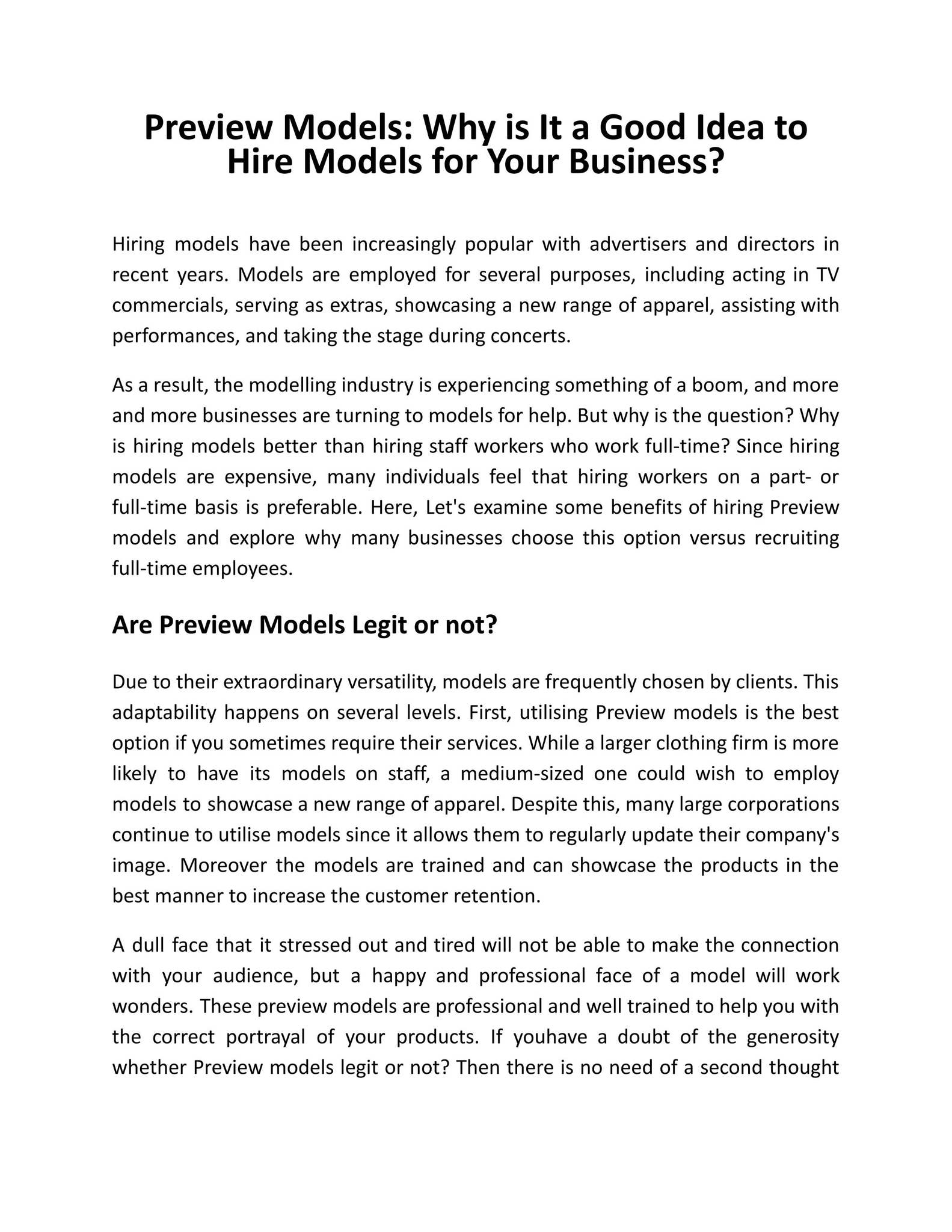 Preview Models: Why is It a Good Idea to Hire Models for Your Business ...