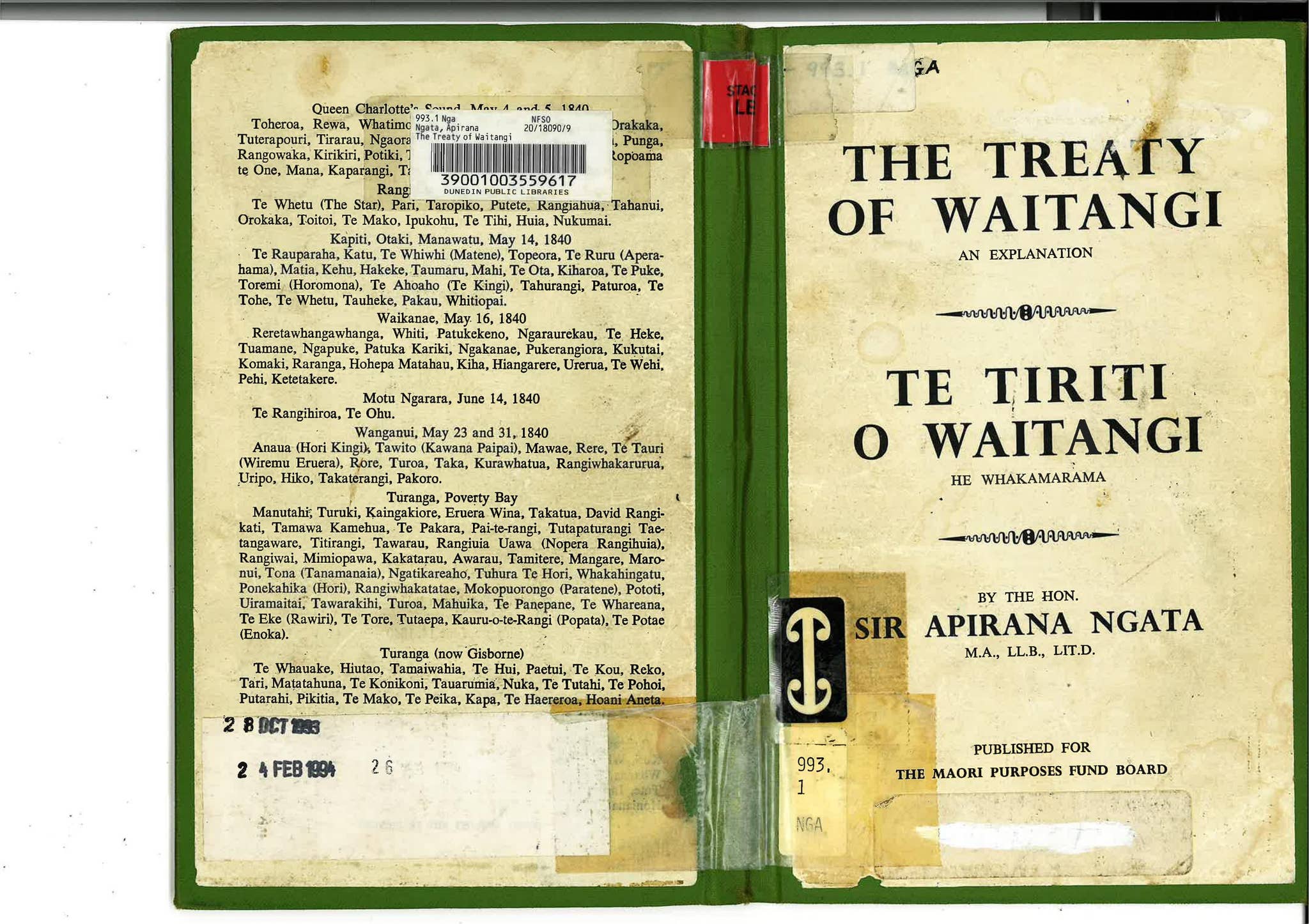 Sir Apirana Ngata. The Treaty Of Waitangi. An Explanation. by Stop Co ...