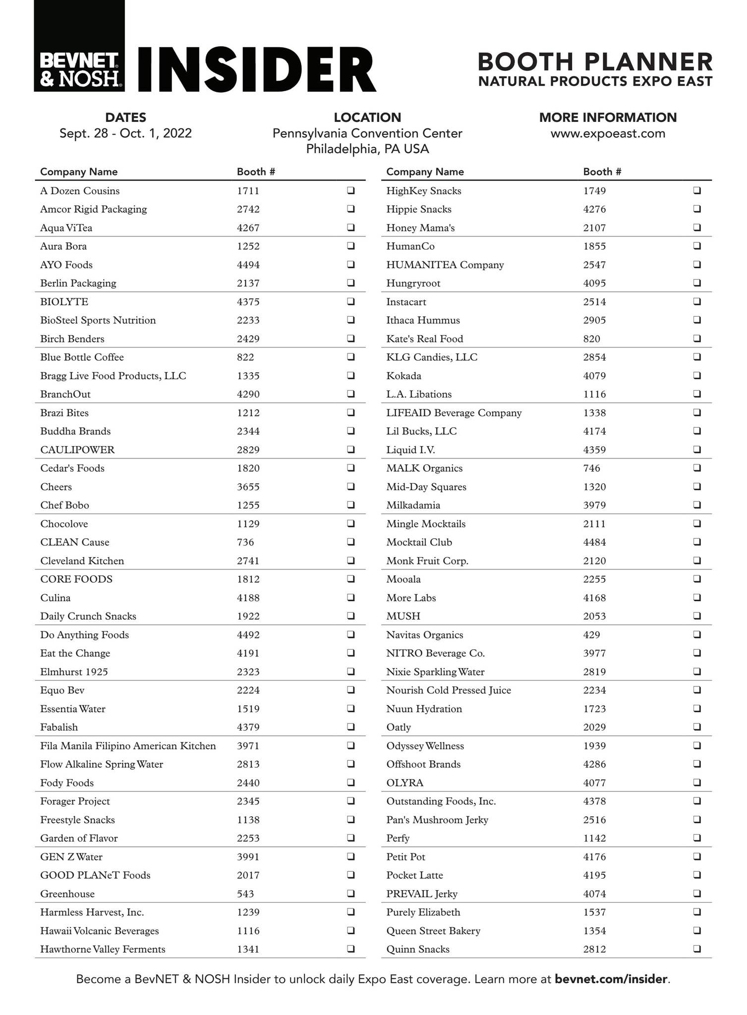 BevNET & NOSH Insider Booth Planner for Expo East 2022 by BevNET.com ...