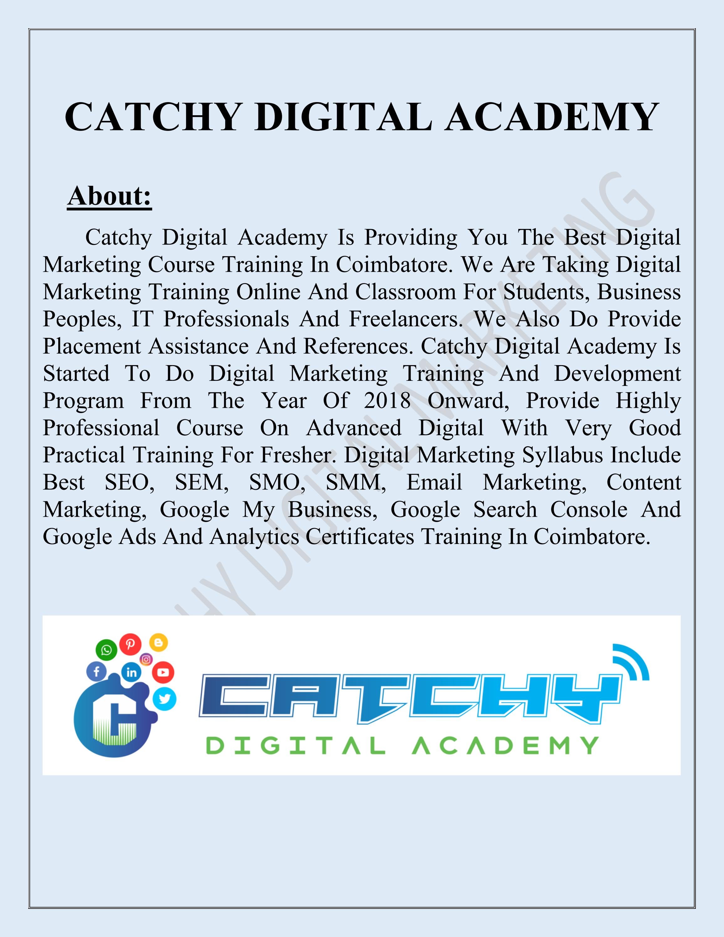 best digital marketing training institute in coimbatore by Catchy ...