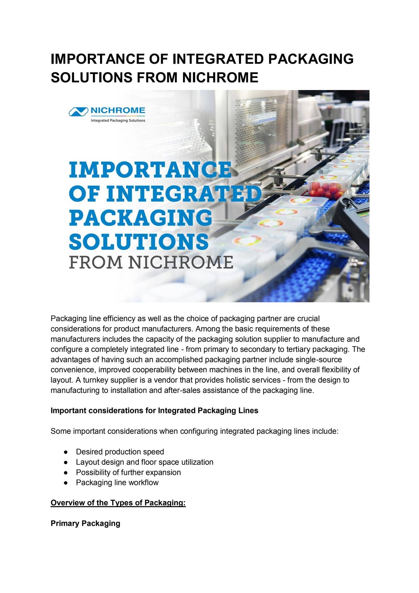 IMPORTANCE OF INTEGRATED PACKAGING SOLUTIONS FROM NICHROME by Nichrome ...