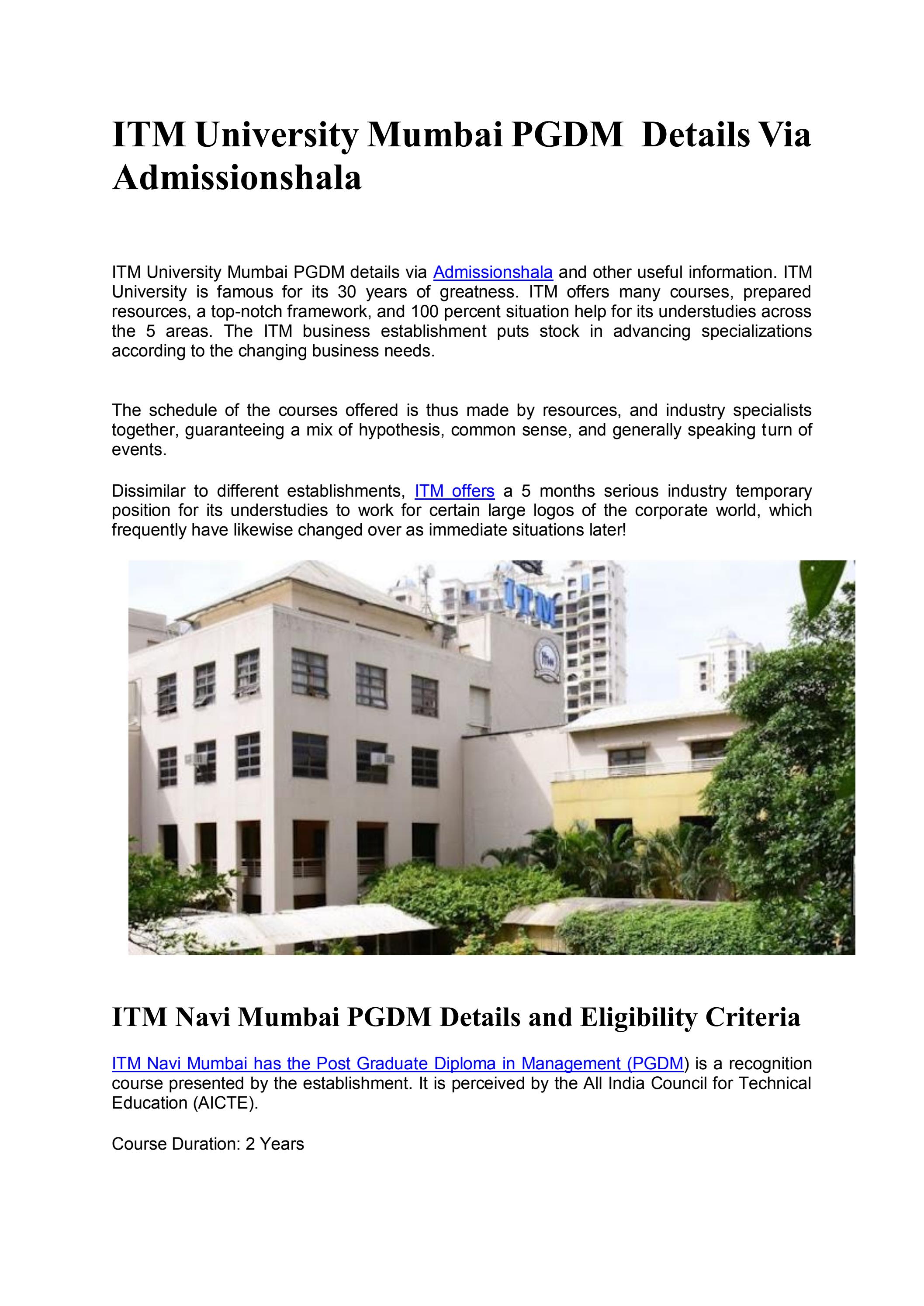 ITM University Mumbai PGDM Details Via Admissionshala by admissionshala ...