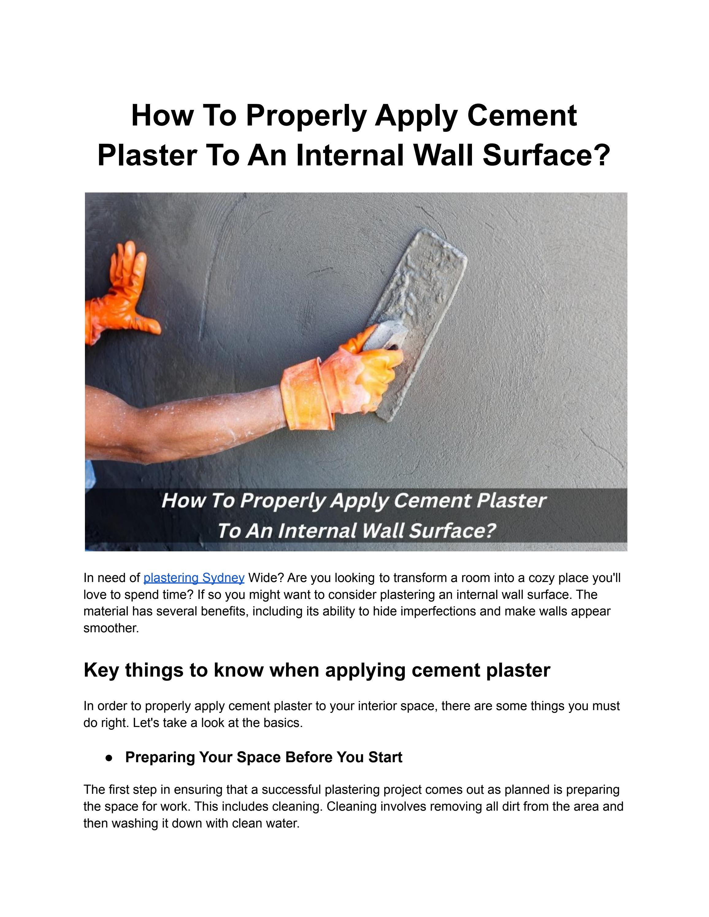 How To Properly Apply Cement Plaster To An Internal Wall Surface? by ...