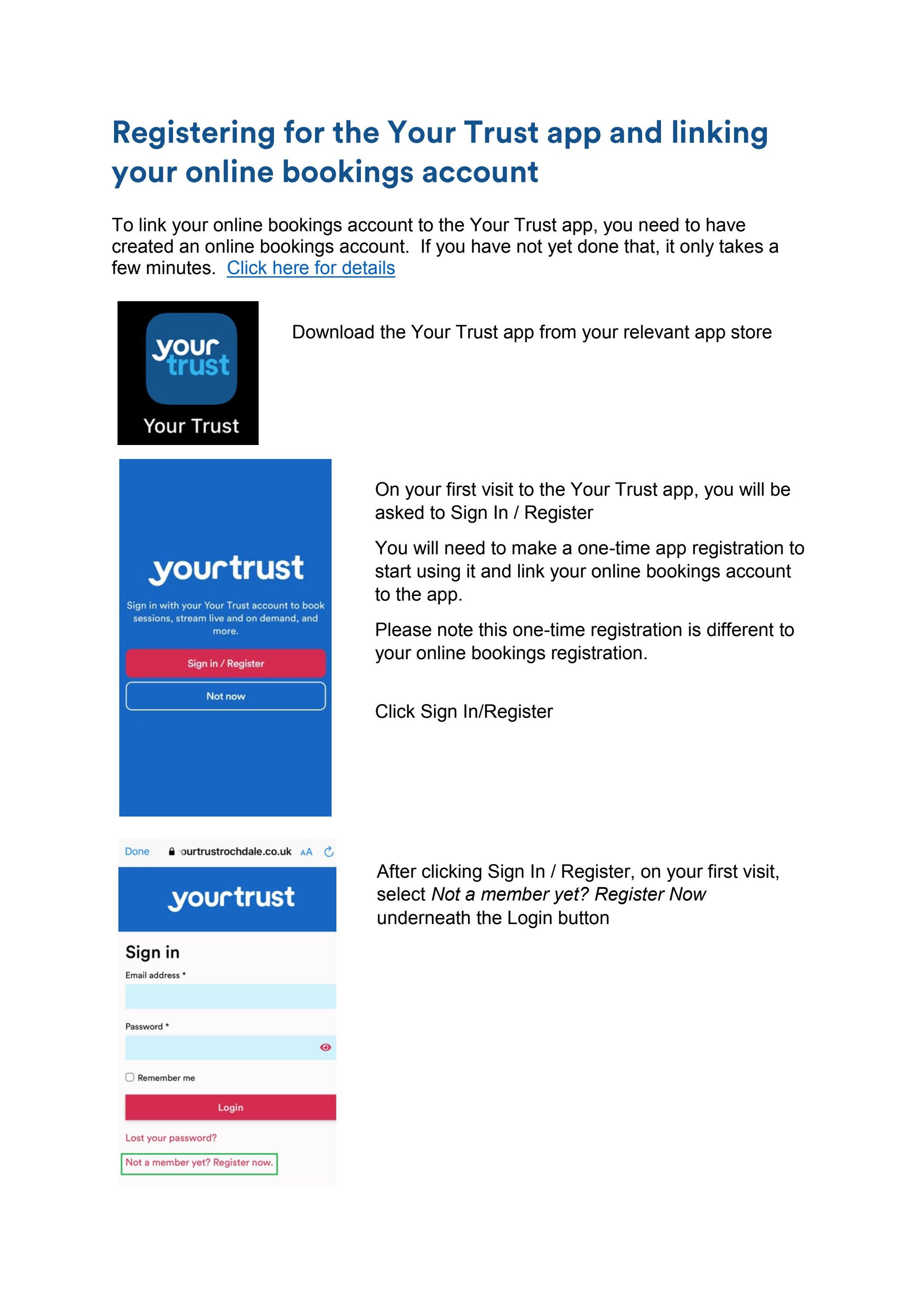 Registering for the Your Trust app and connecting your online bookings ...