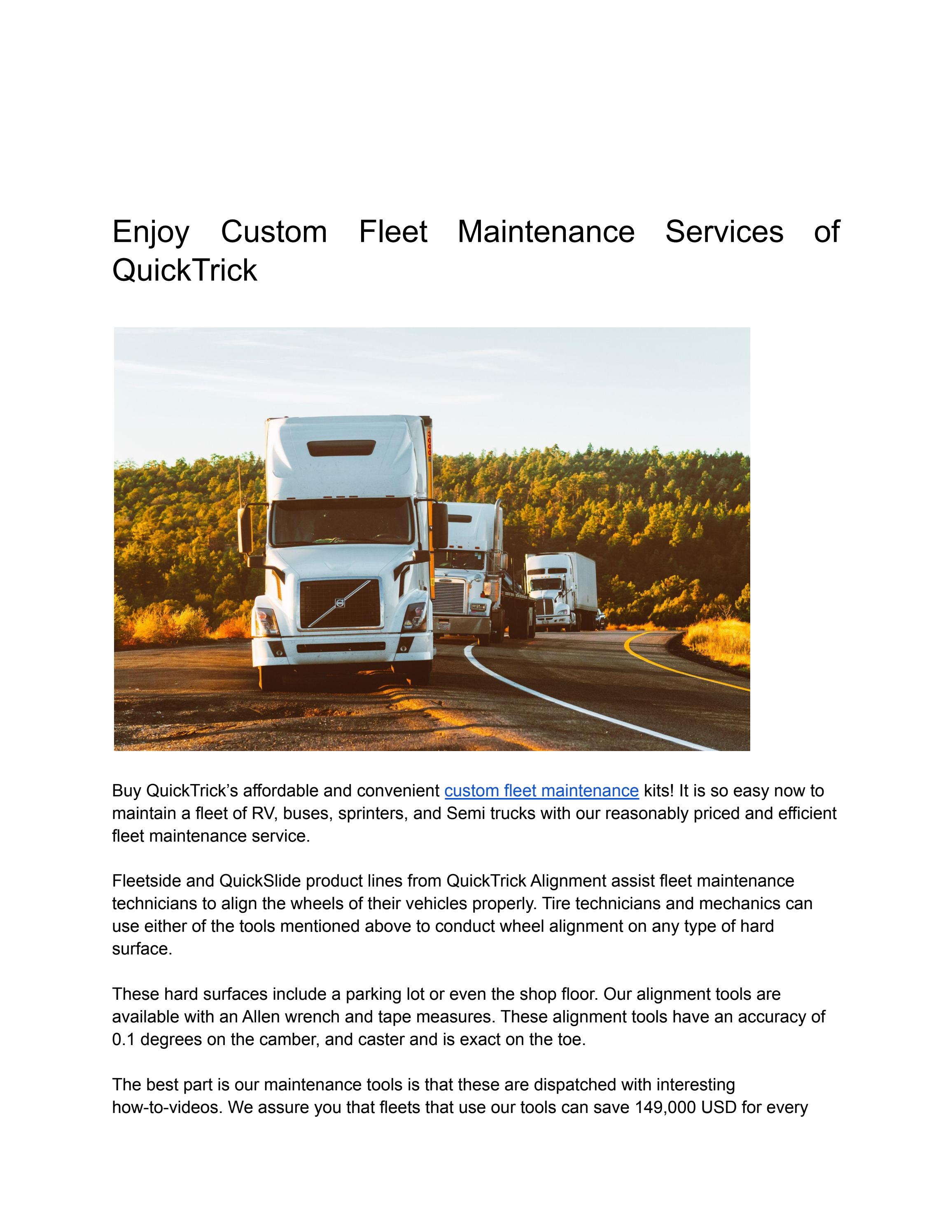 Enjoy Custom Fleet Maintenance Services of QuickTrick by ...