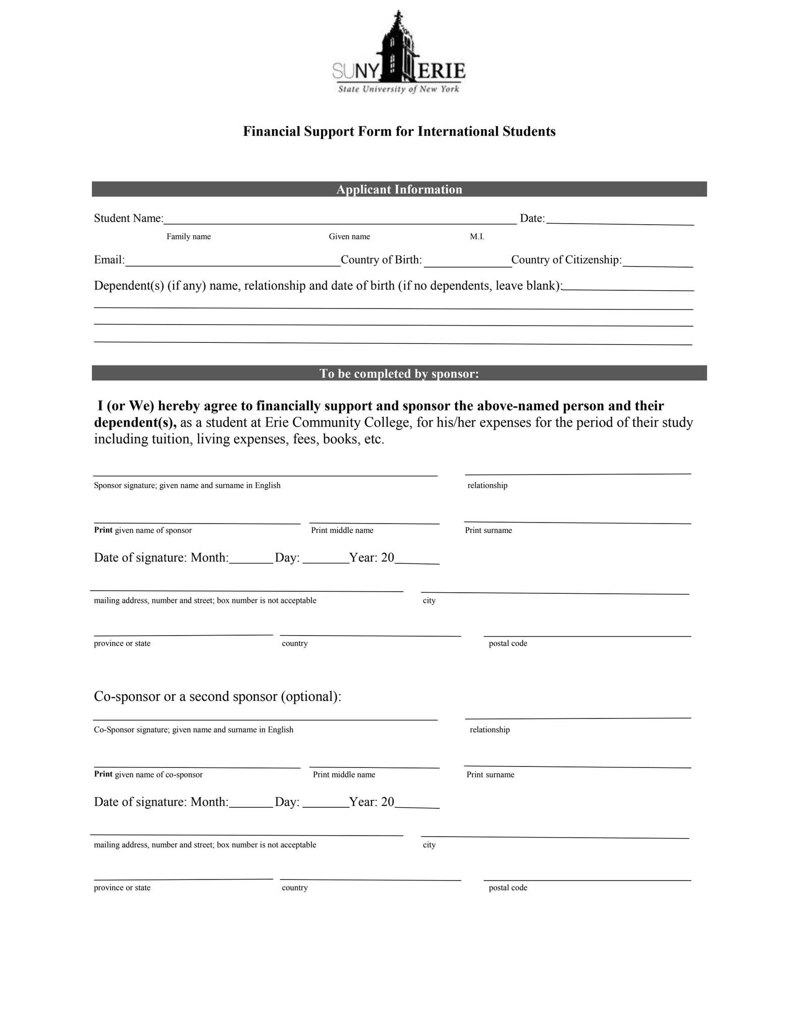 International Students Financial Support Form by SUNY Erie - Issuu
