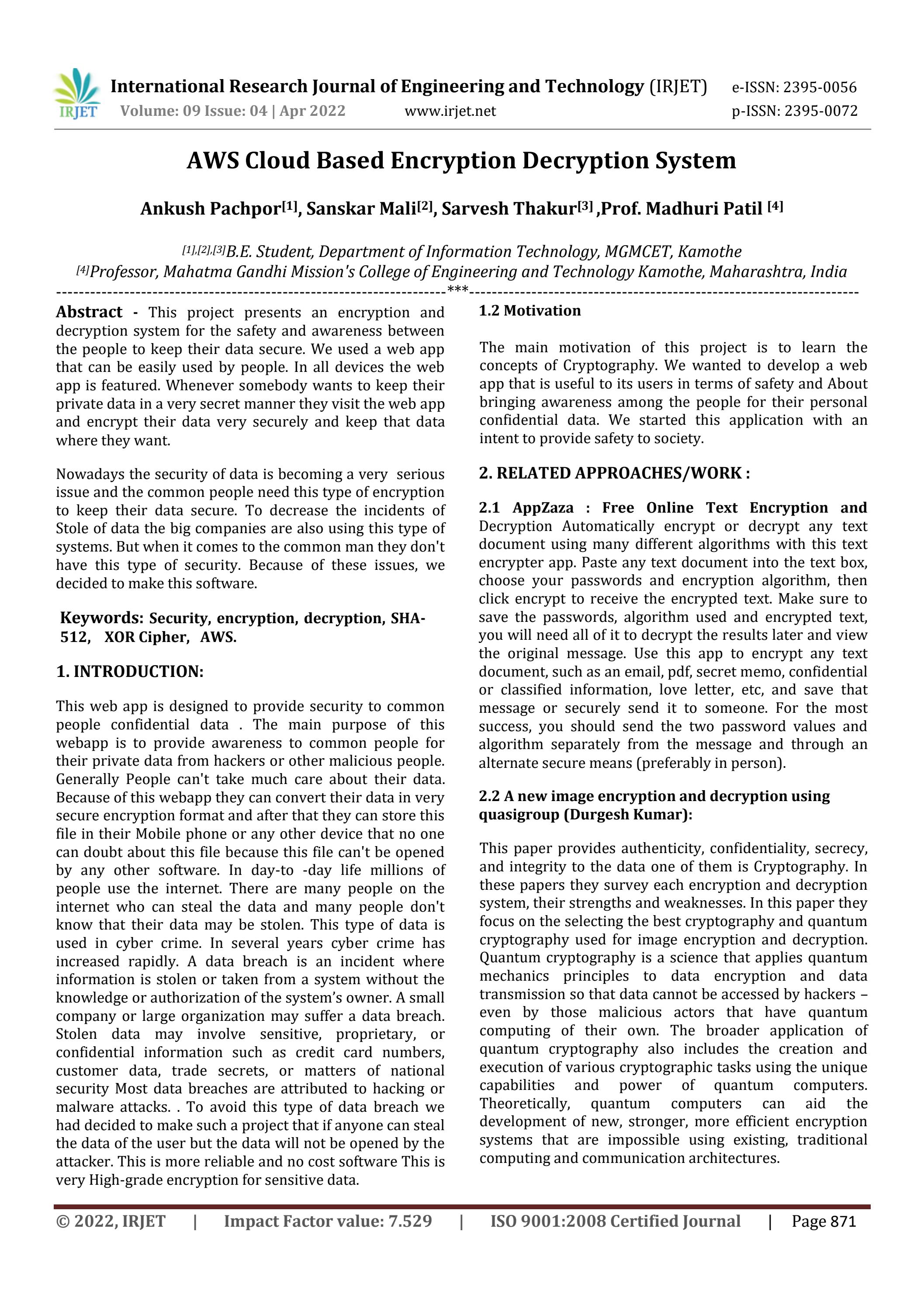 AWS Cloud Based Encryption Decryption System by IRJET Journal - Issuu