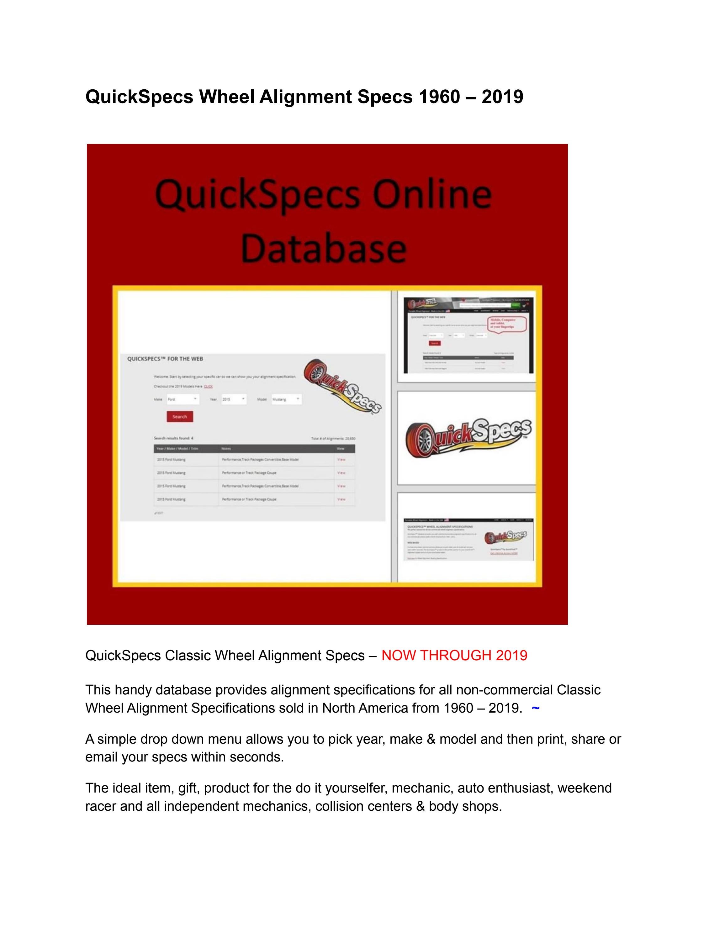 QuickSpecs Wheel Alignment Specs 1960 – 2019 by itsstassyhiller - Issuu