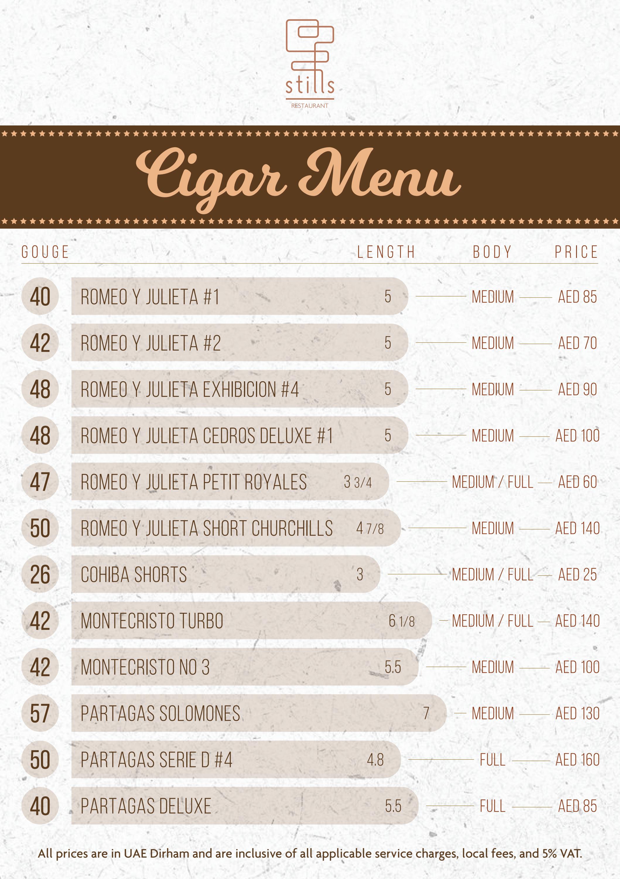 Stills Cigar Menu by Yas Plaza Hotels - Issuu