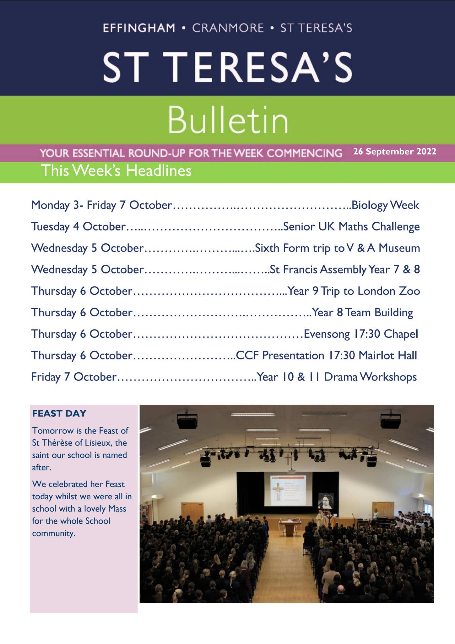 St Teresa Weekly Bulletin 30 September 2022 by Effingham Schools Trust ...