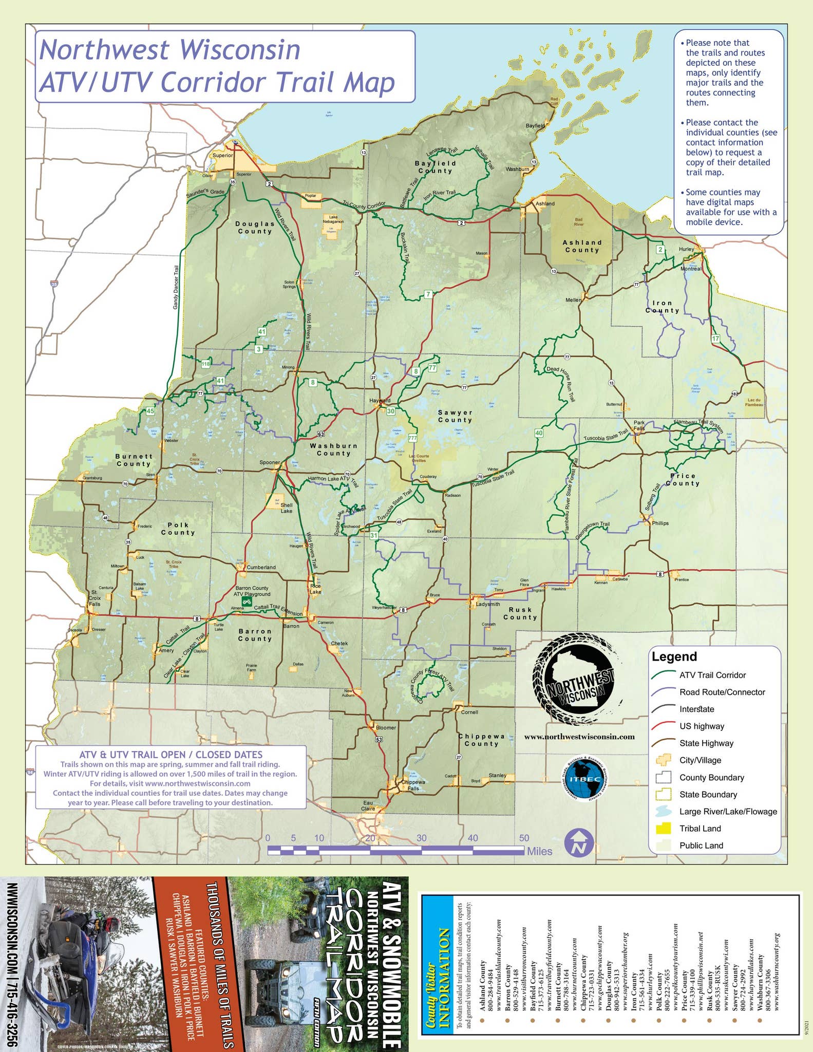 Northwest Wisconsin ATV & Snowmobile Corridor Map 2021-2022 by Washburn ...