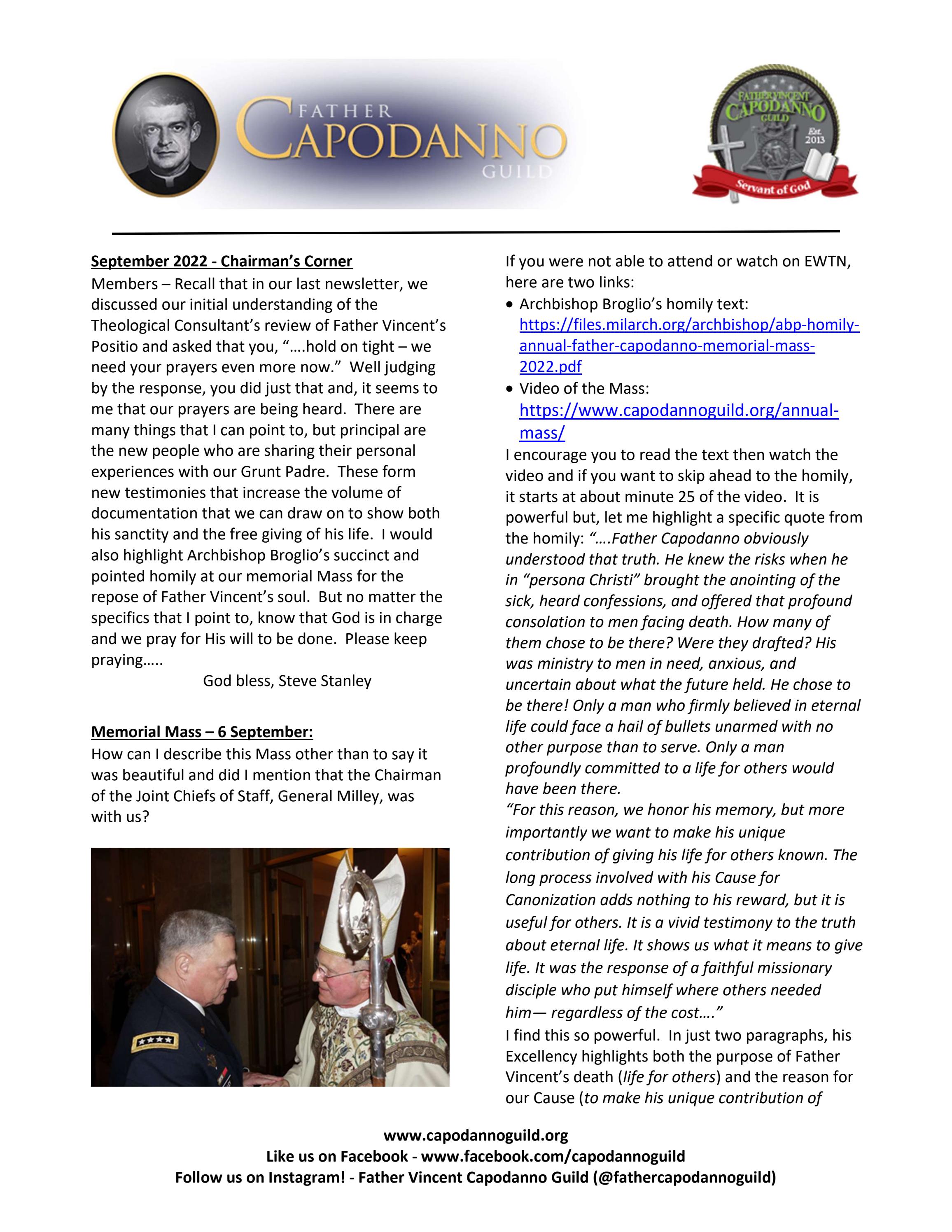 Father Vincent Capodanno Guild Newsletter - September 2022 by ...