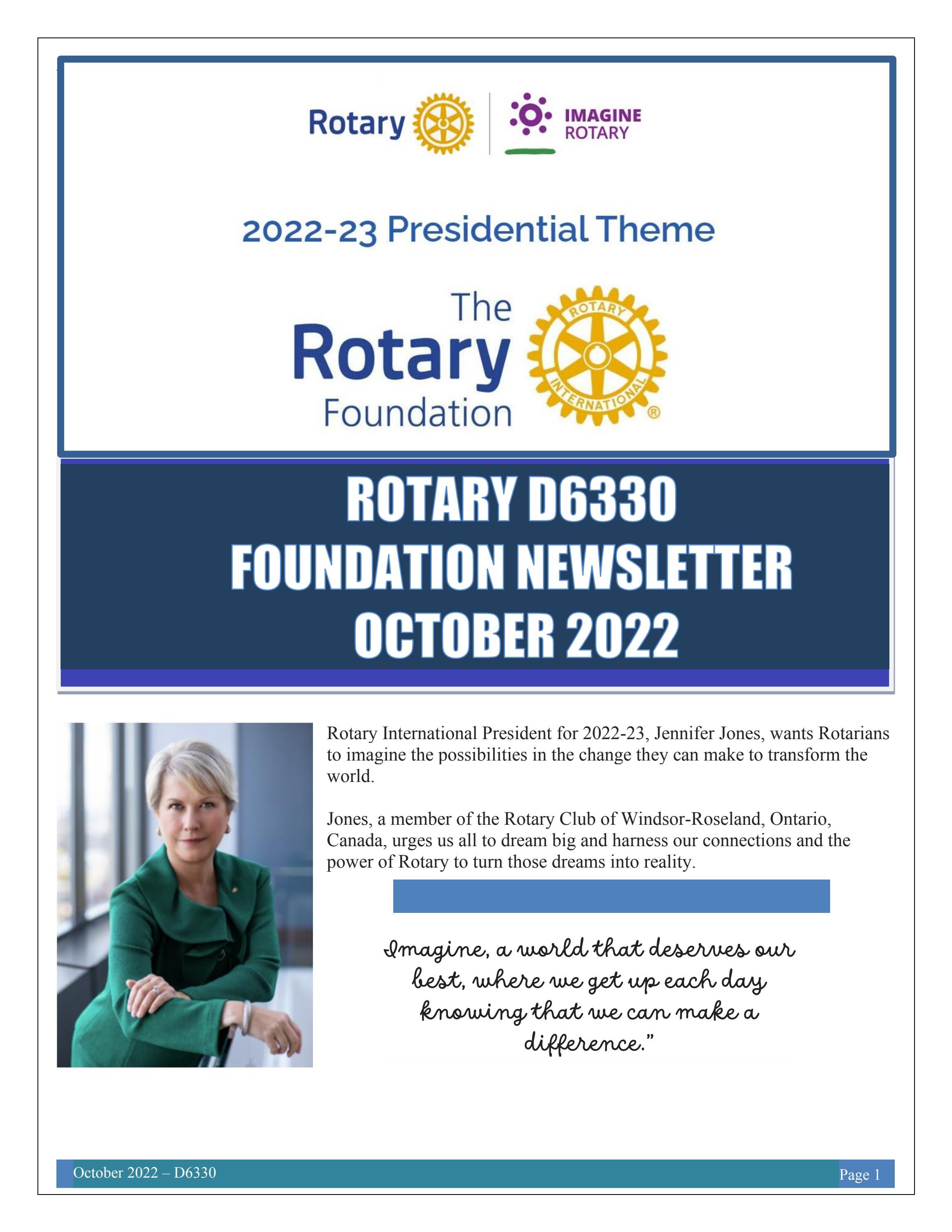 Rotary D6330 Foundation Newsletter - October 2022 by Kitty Bucsko - Issuu