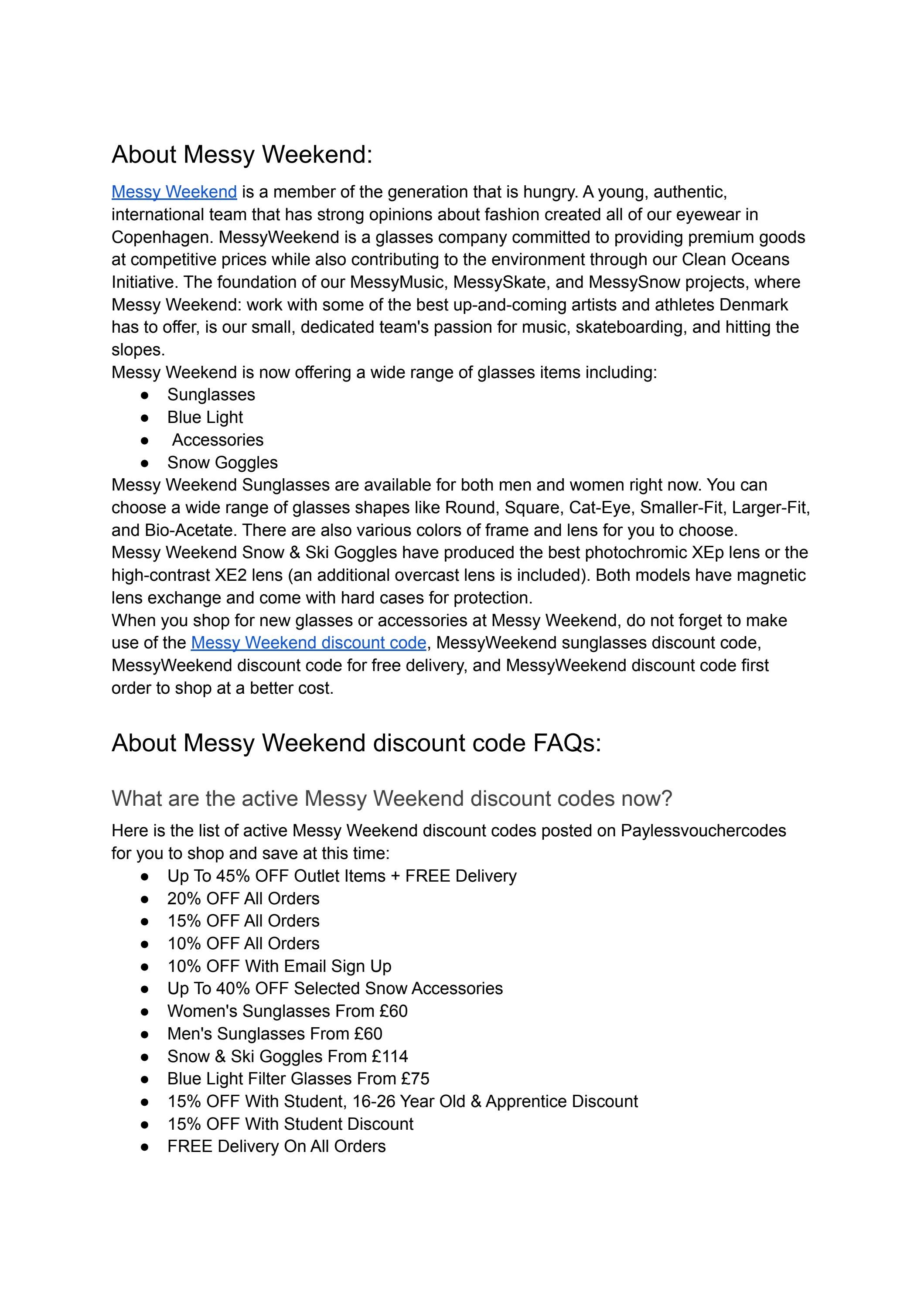 10% OFF Messy Weekend Code First Order & Free Delivery by ...