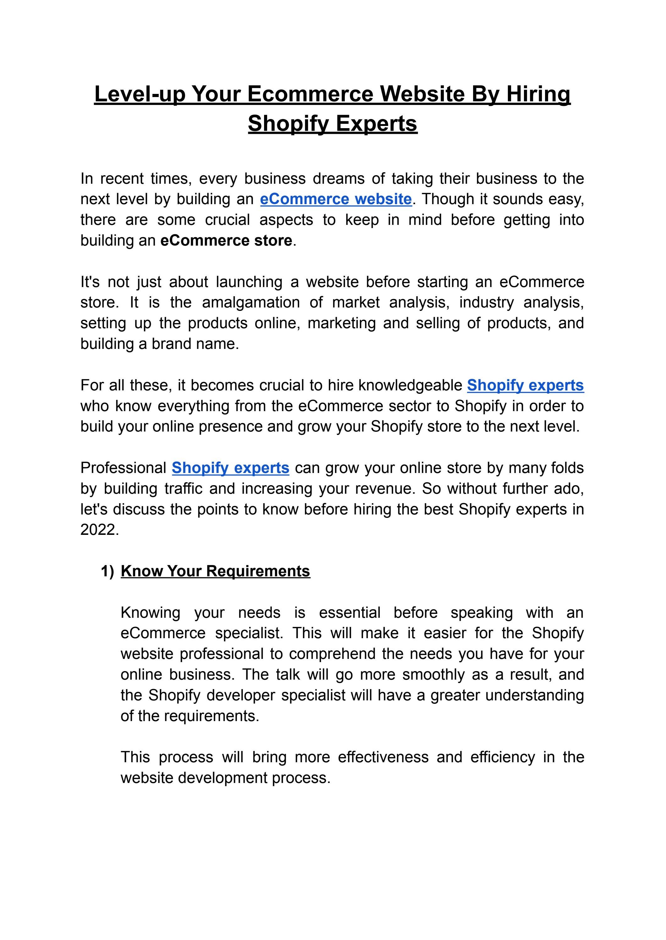 Level-up Your Ecommerce Website By Hiring Shopify Experts by Parkhya Solutions - Issuu