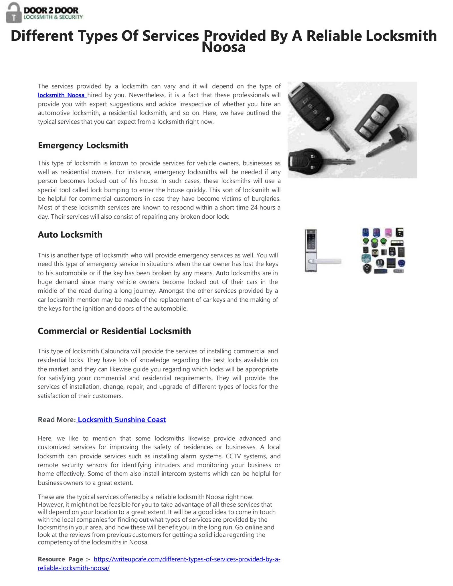 Different Types of Services Provided By a Reliable Locksmith Noosa by ...