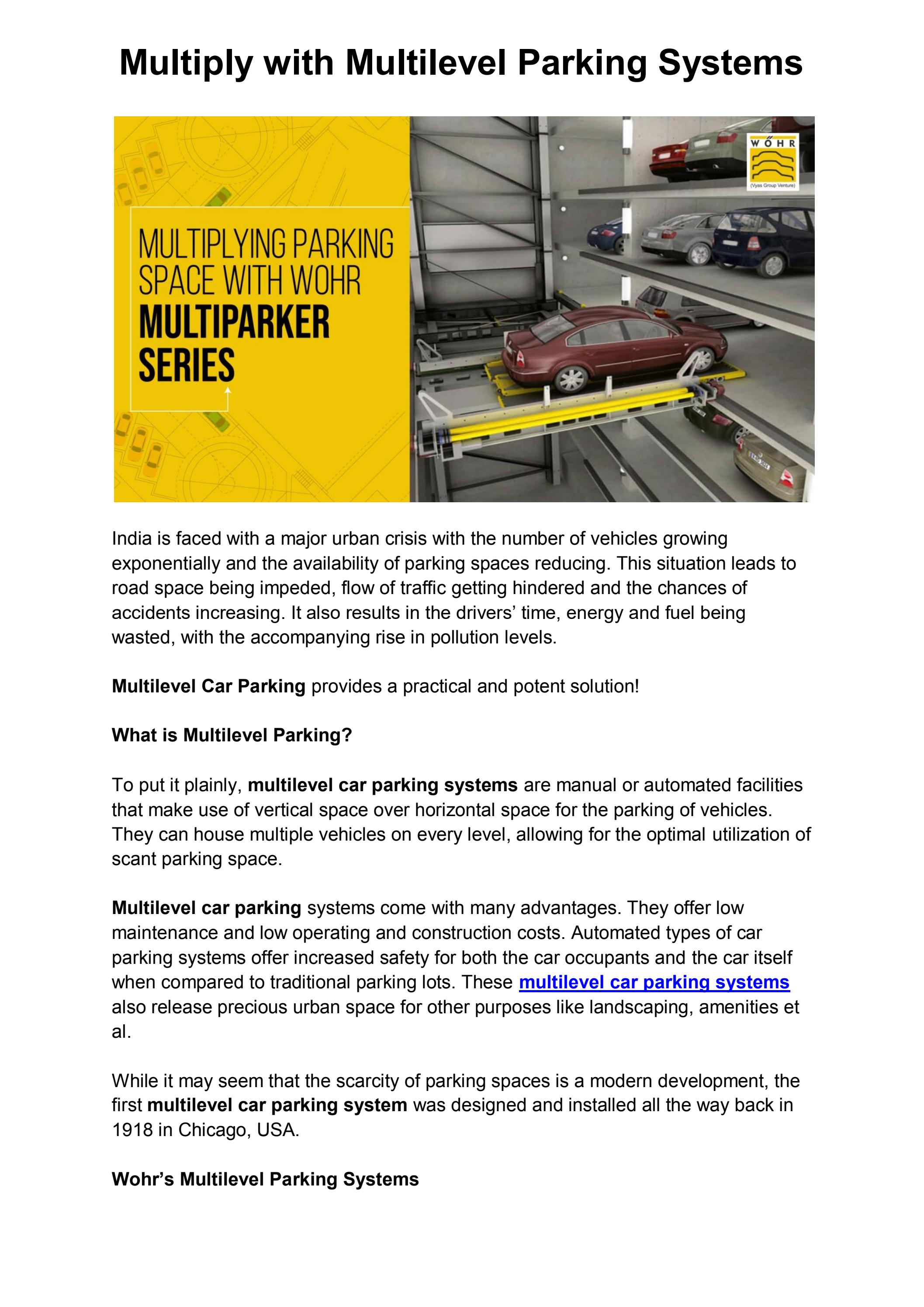 Multiply with Multilevel Parking Systems by Wohr Parking - Issuu